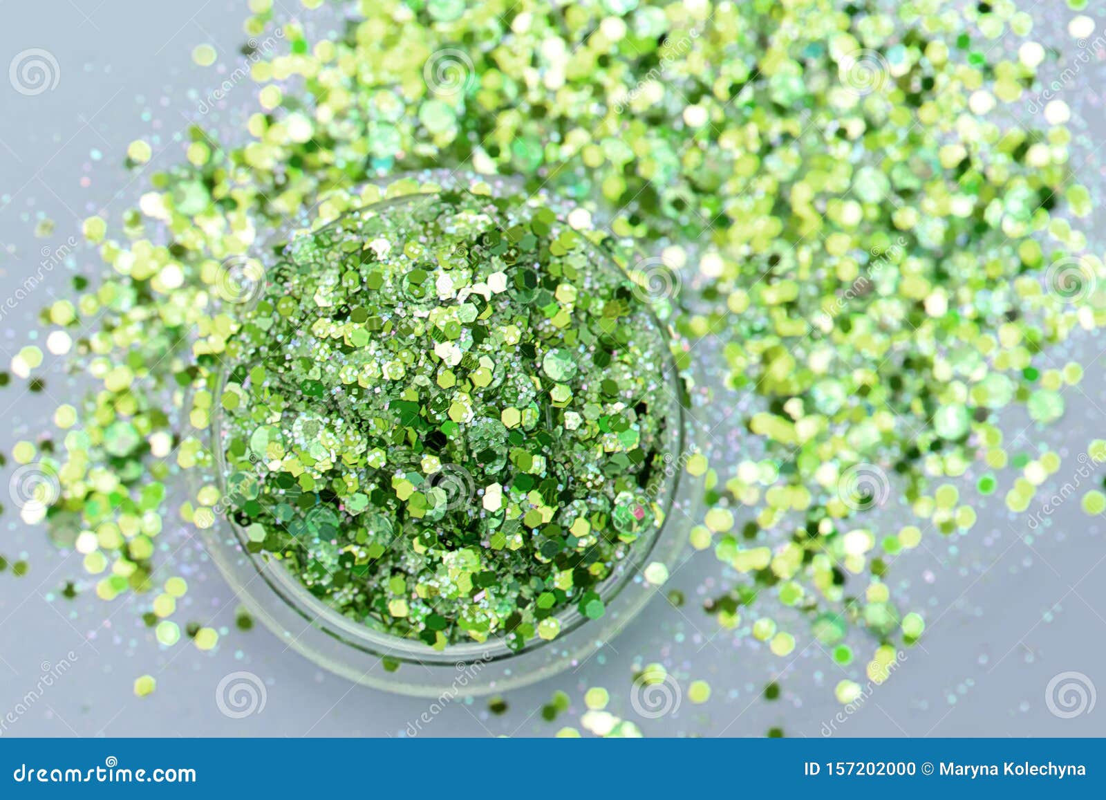 Green Shimmer and Glitter in Small Plastic Box Stock Photo - Image of ...