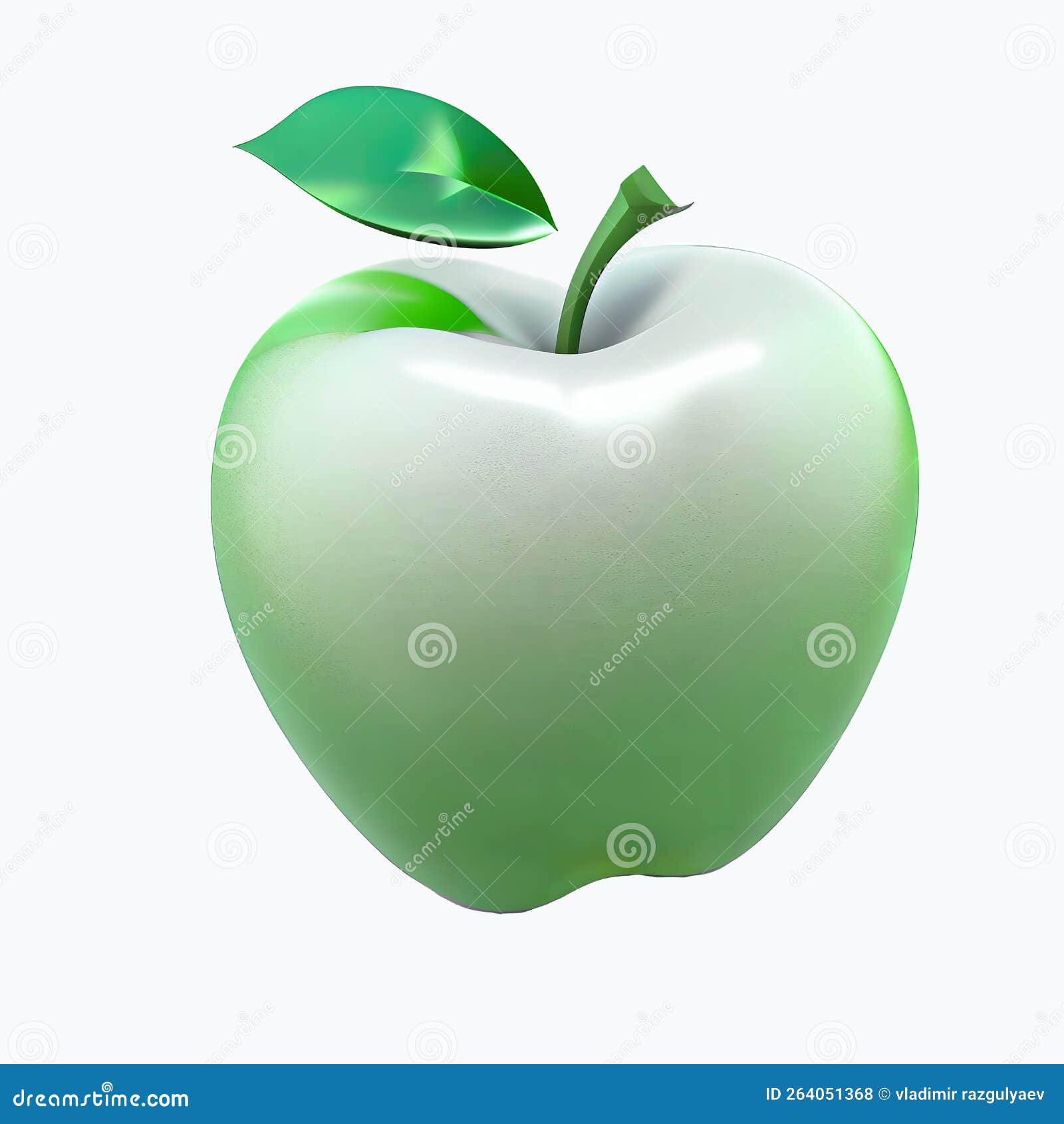 Green Shiny Apple on a White Background Isolate 3d Illustration Stock ...