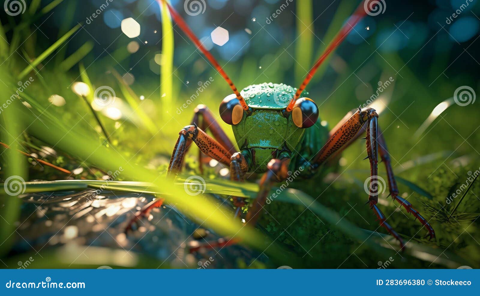 Hyper-realistic Bug with Grass: Sci-fi Inspired 3d Rendering Stock ...