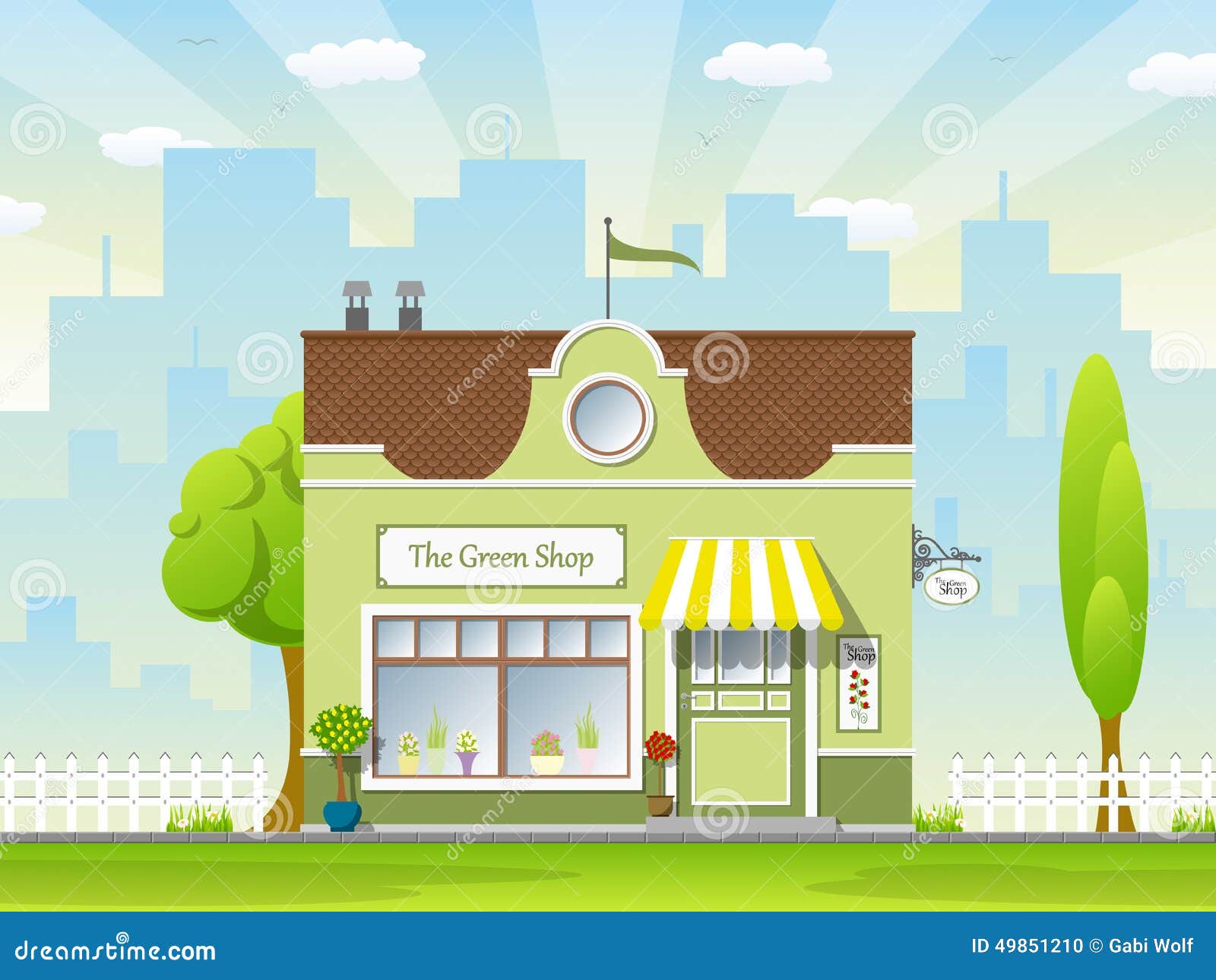 The green shop stock vector. Illustration of building - 49851210