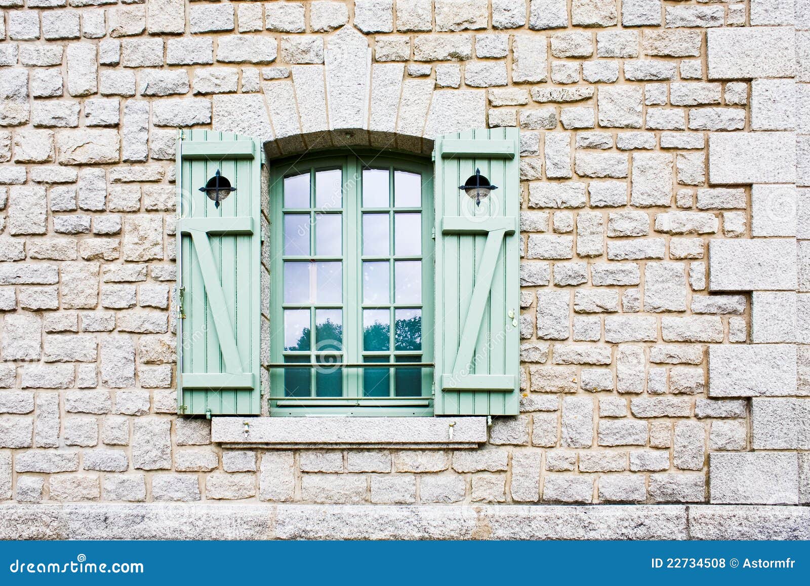 Green Shutter Window on Stone Wall Stock Photo - Image of mexican ...