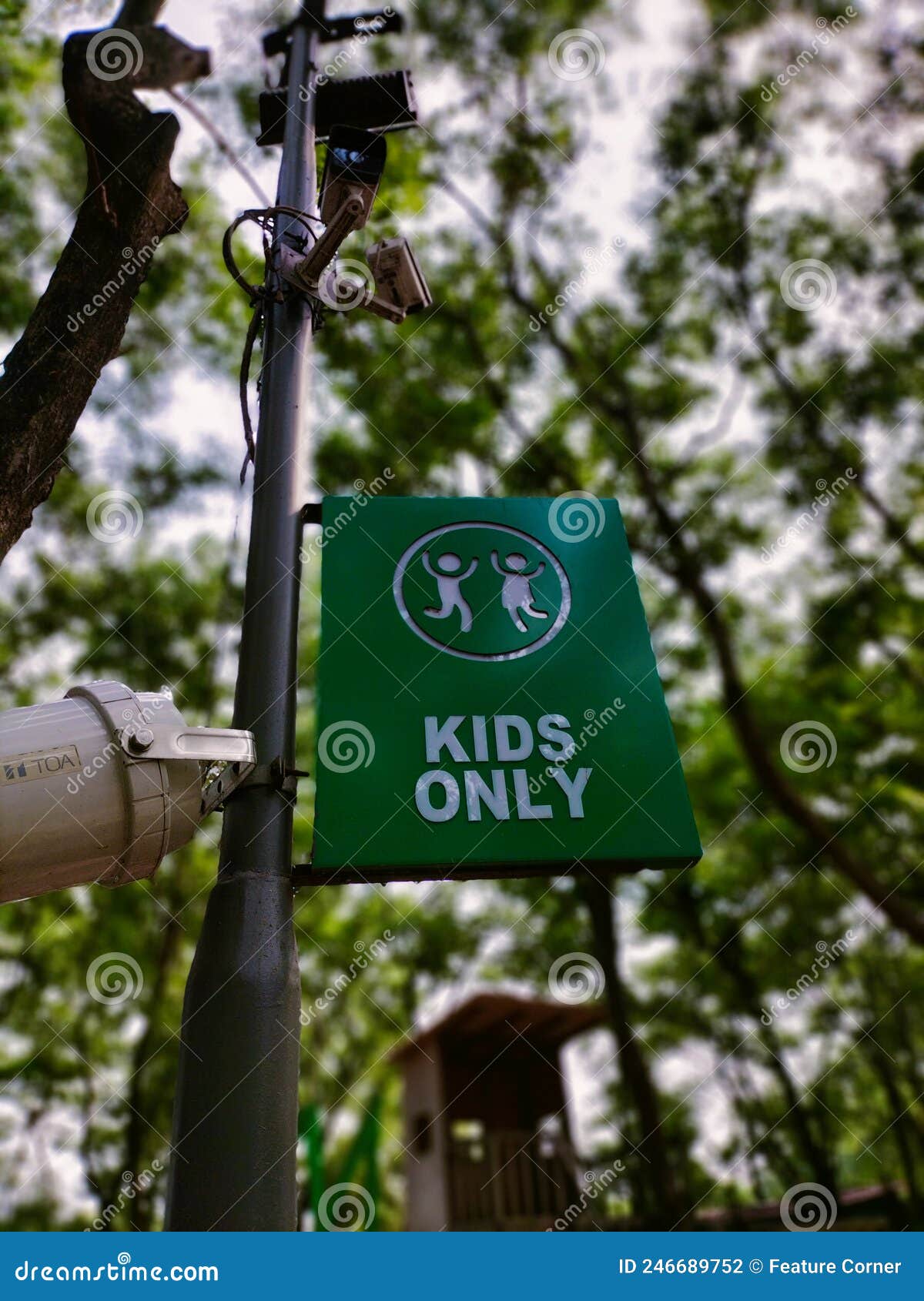 A Green Sign in a Park - Kids only Stock Photo - Image of family ...