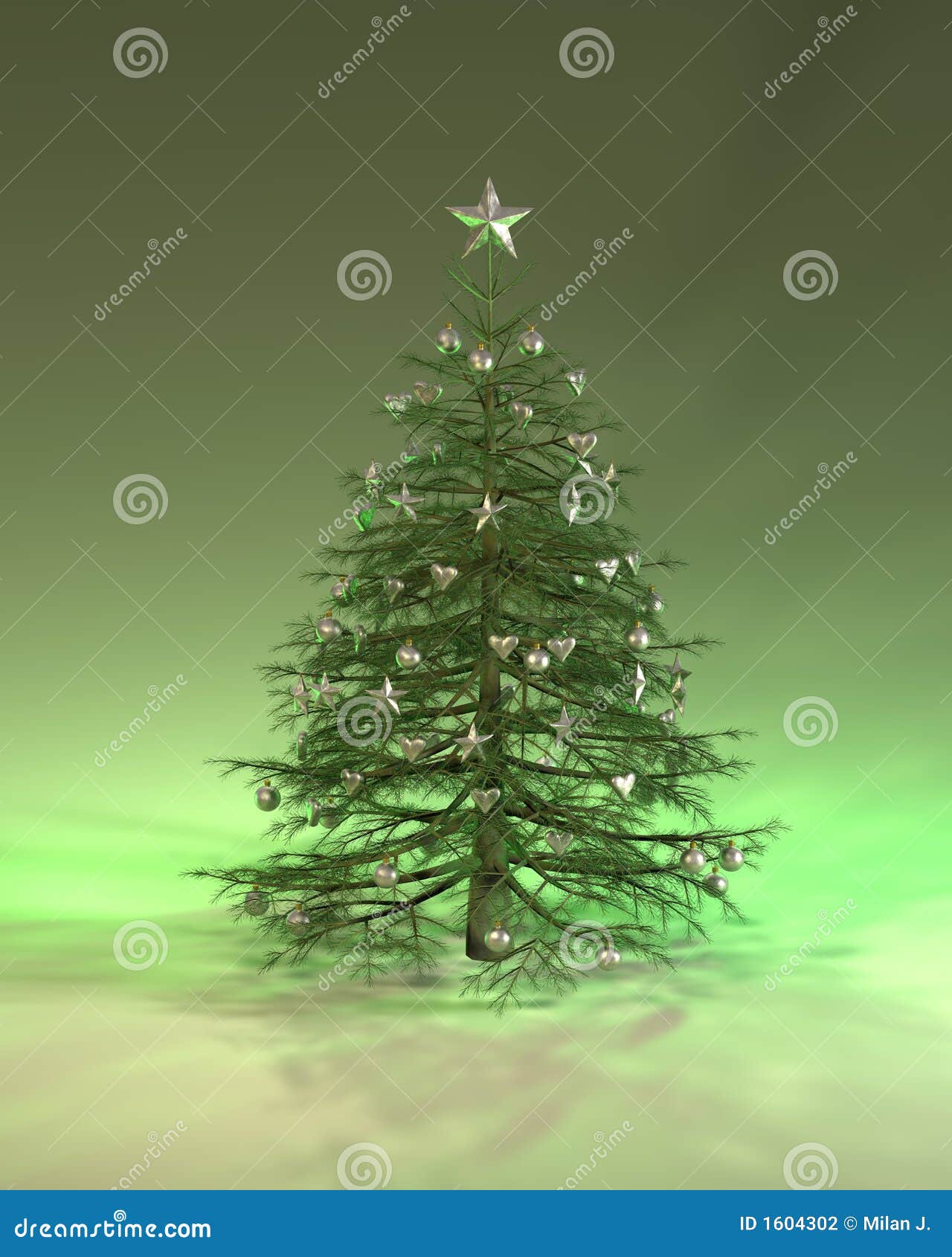 Green Silver Christmas Tree Stock Illustration - Illustration of golden ...