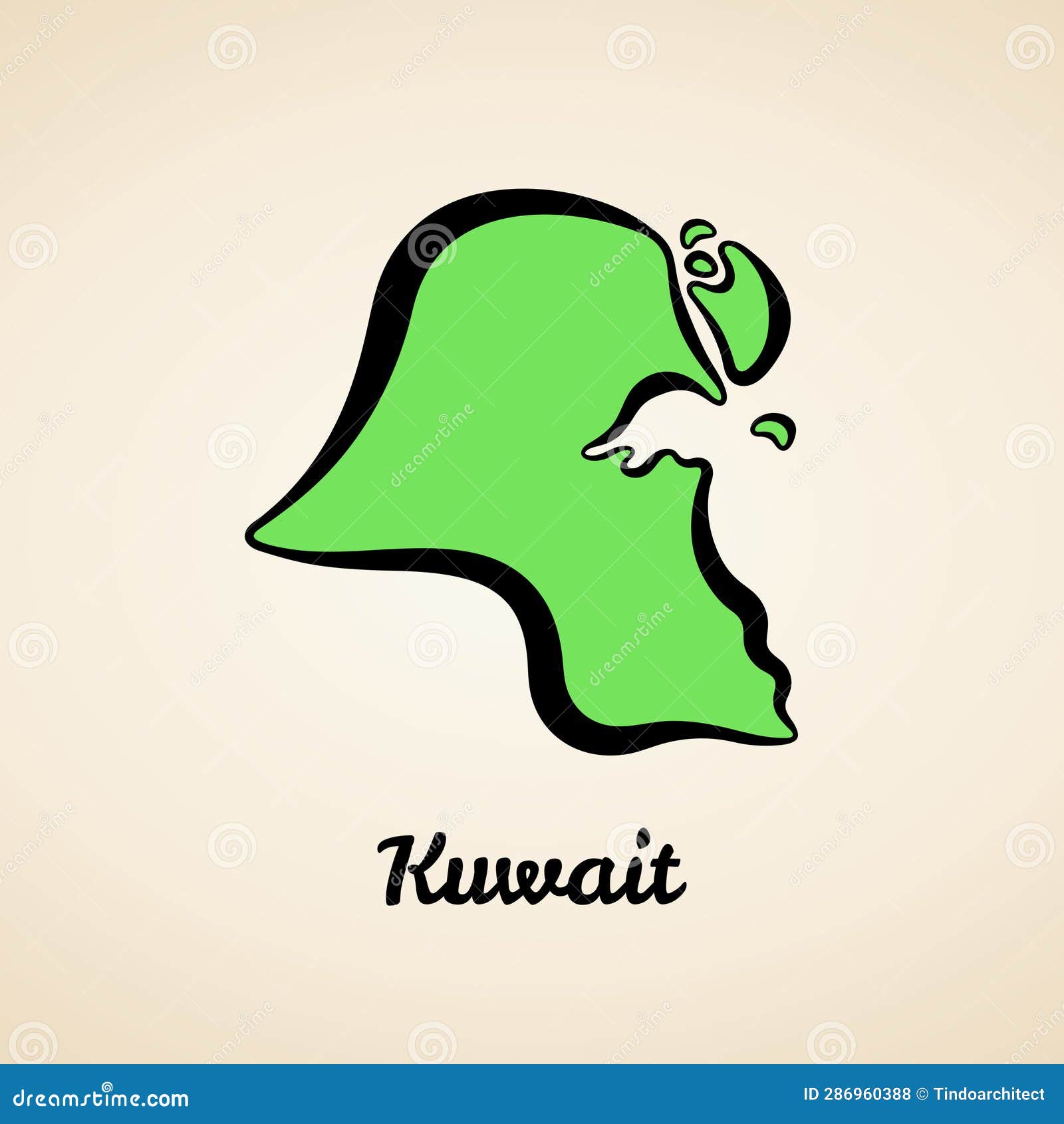 Kuwait Outline Map Country Shape National Borders State Symbol Cartoon ...