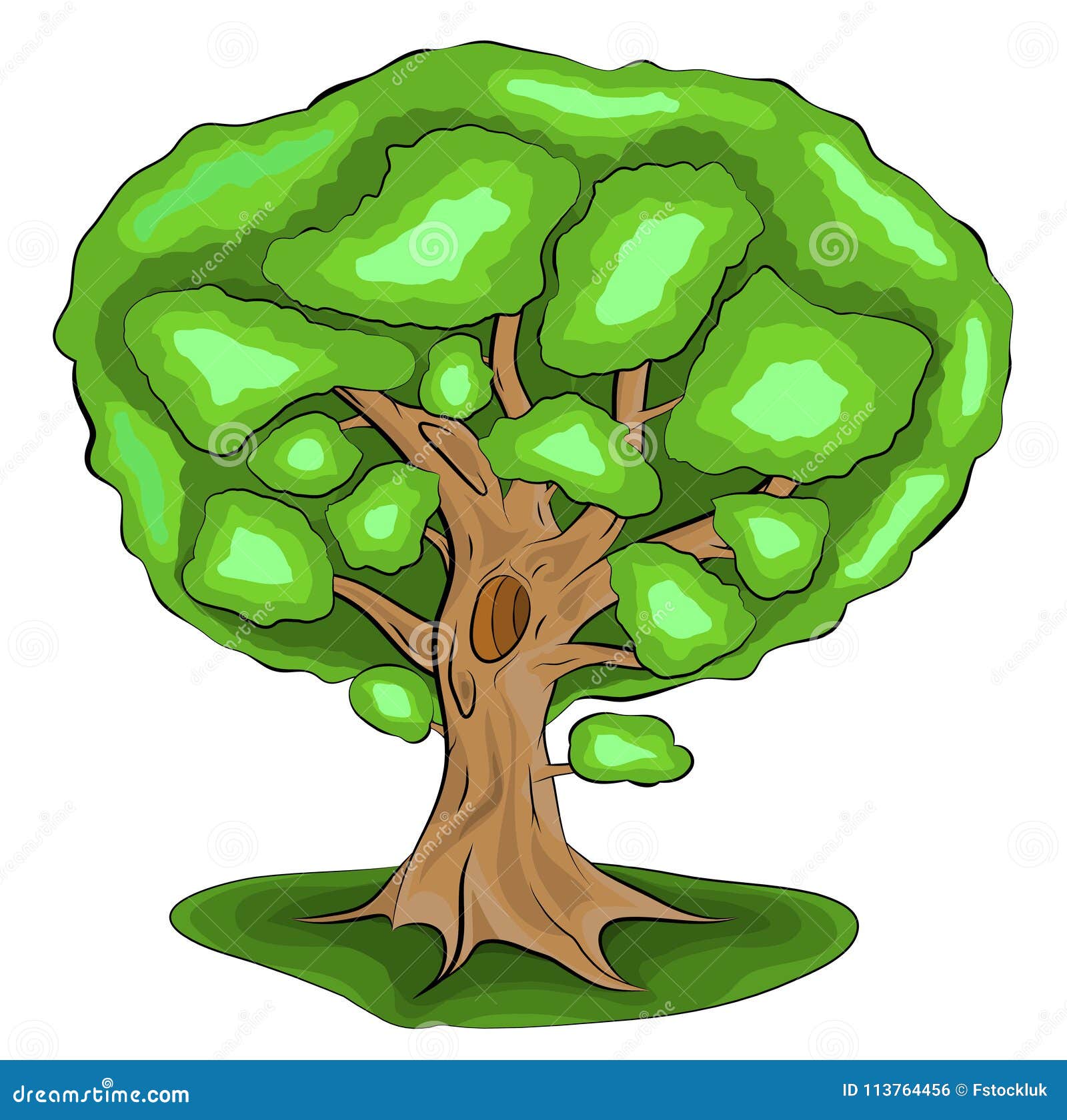 Green, Single Tree with Leaves Vector Illustration in Colored Version ...