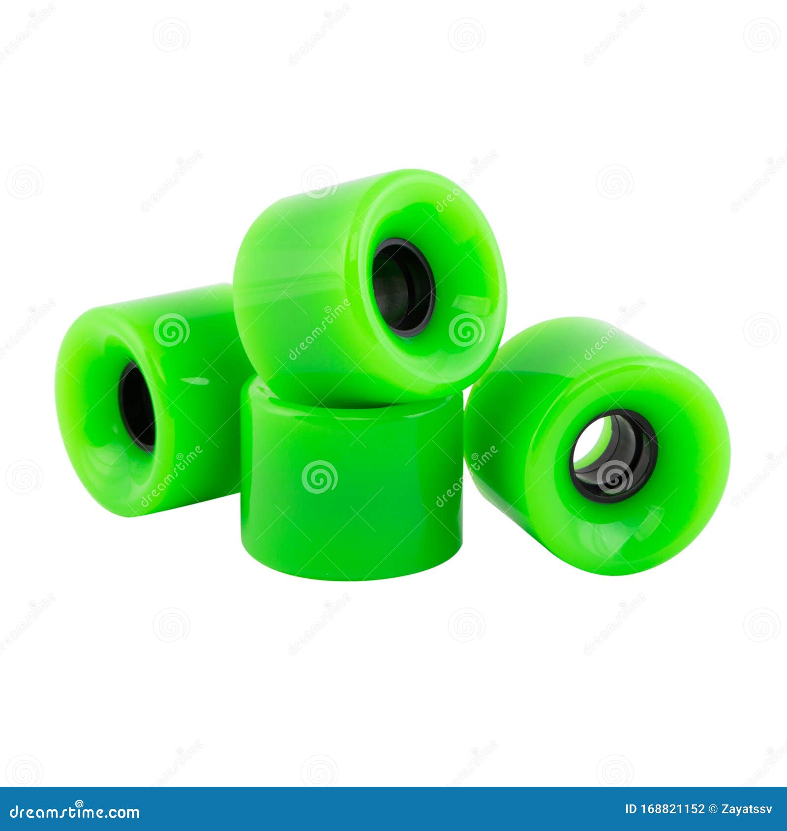 Green Skateboard Wheels Isolated on White, Close Up Stock Photo - Image ...