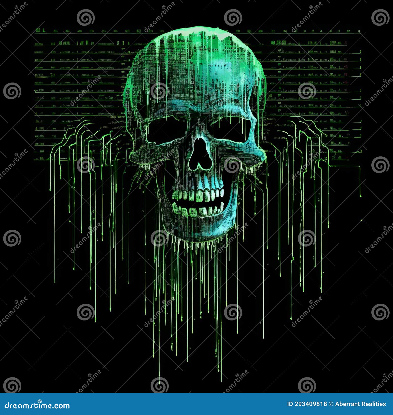 A Green Skull with Binary Code on it Stock Illustration - Illustration ...
