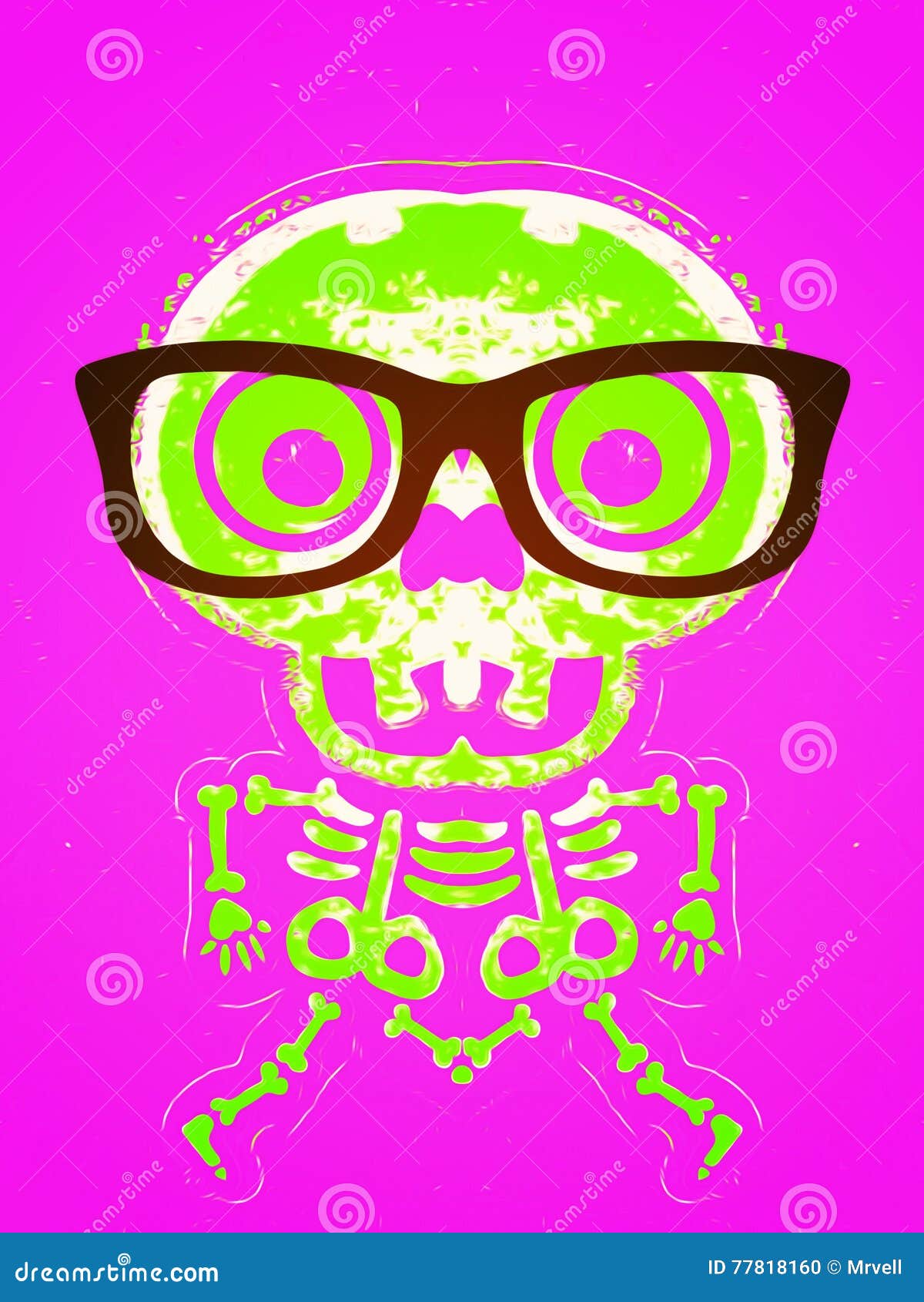 Green Skull and Bone with Glasses Stock Illustration - Illustration of ...