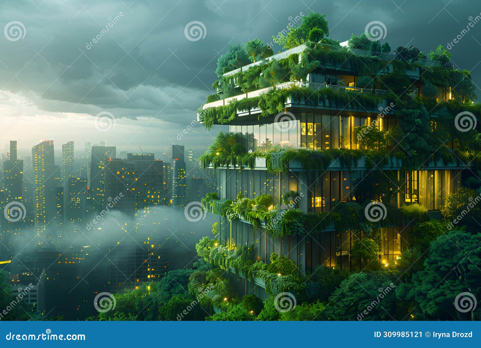 Green Skyscraper Building with Plants Growing on the Facade. Ecology ...