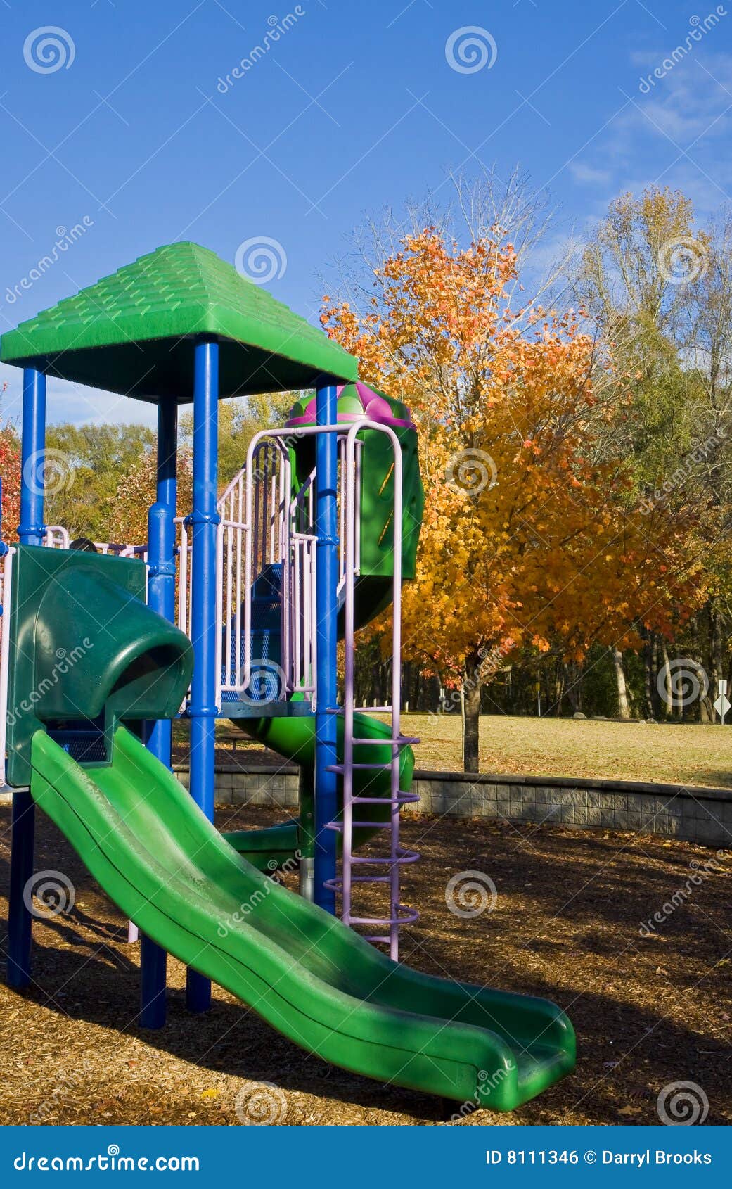 Green Slide in Autumn stock photo. Image of colorful, playground - 8111346