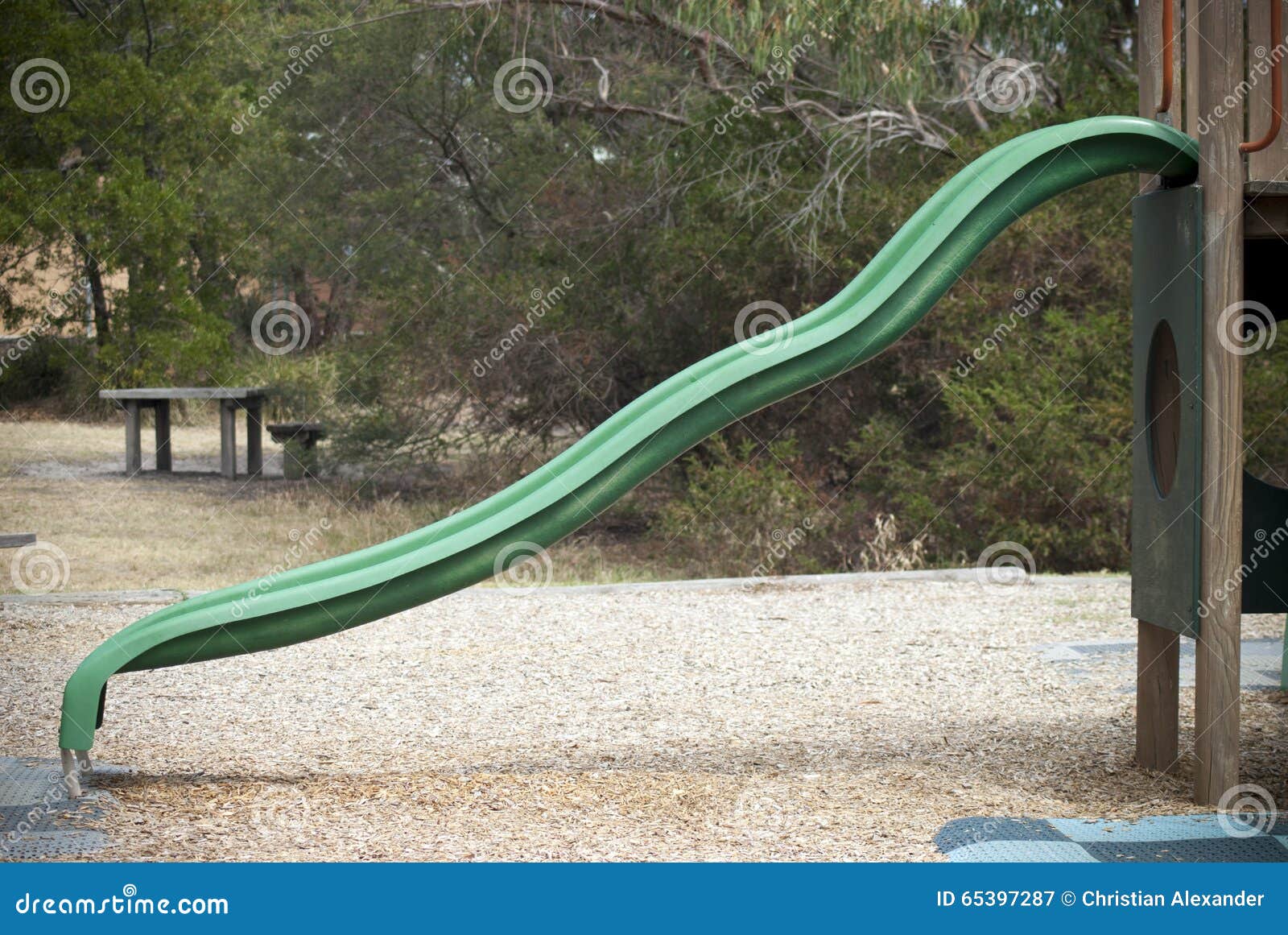 Green slide in park stock image. Image of active, equipment - 65397287