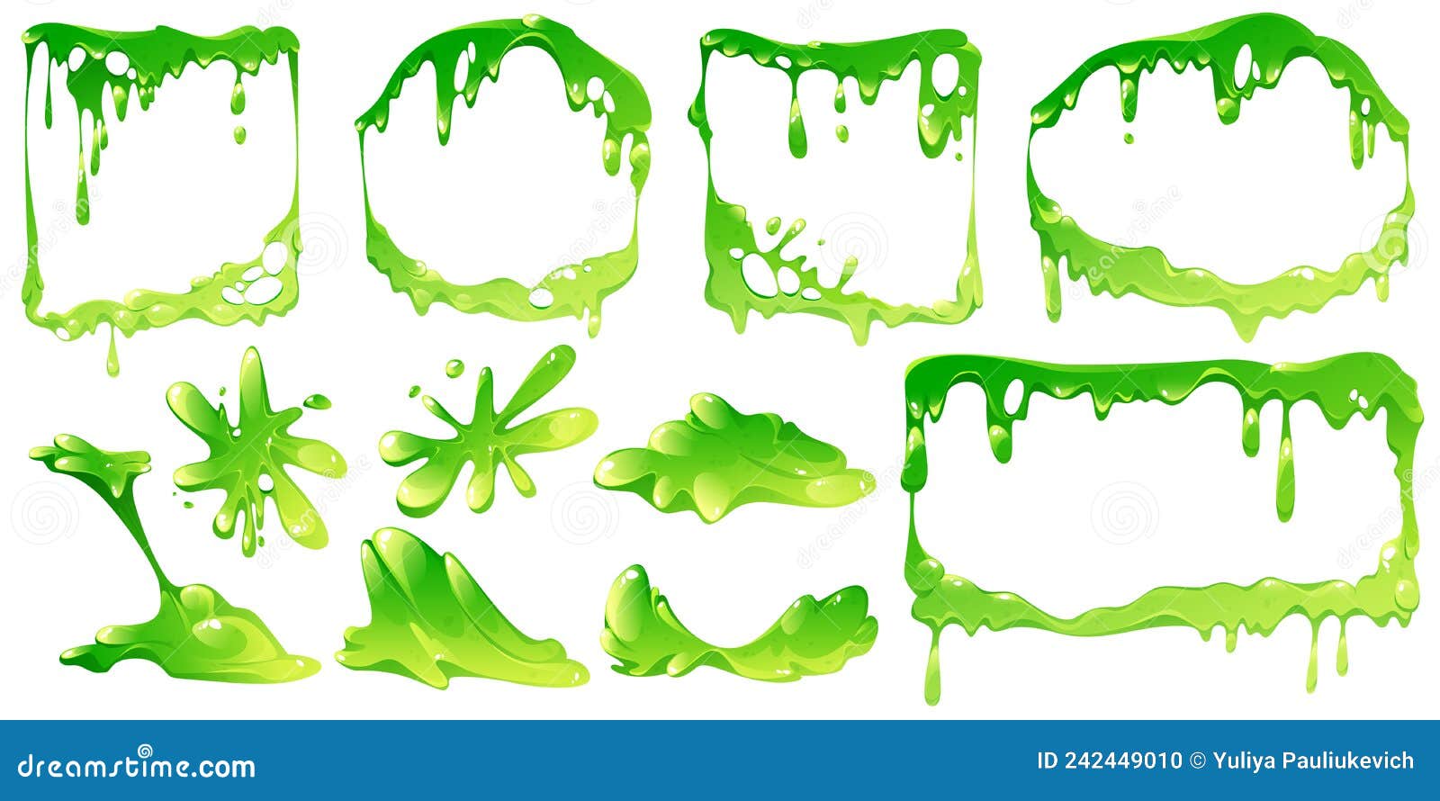 Green Slime Frames or Elements Isolated Vector Set Stock Illustration ...