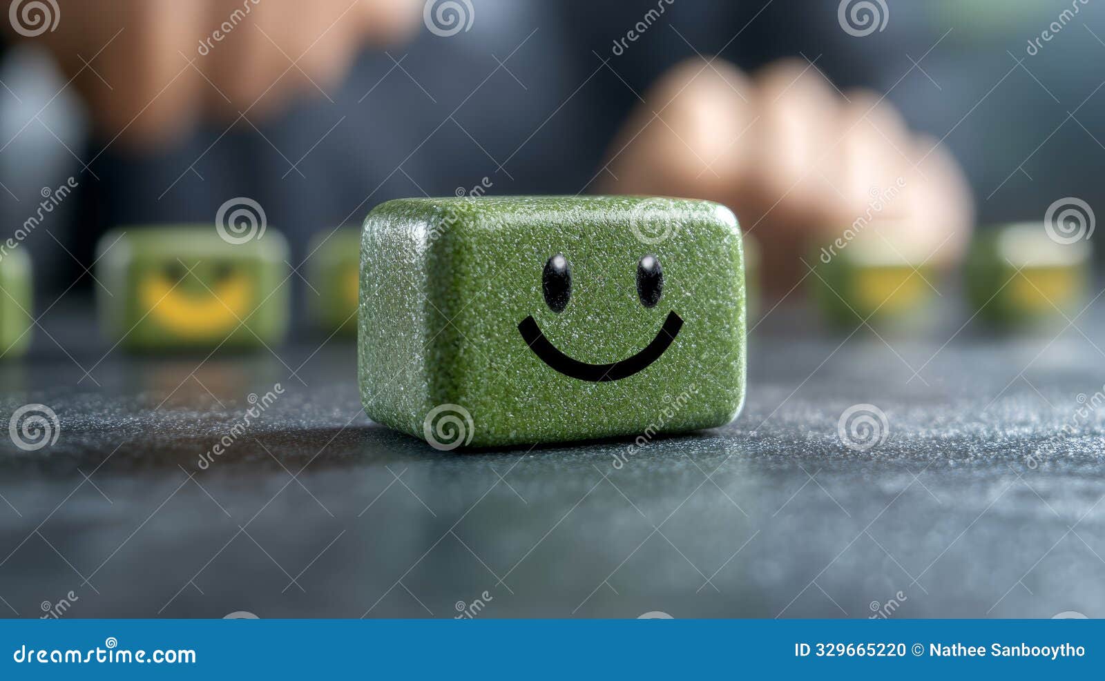 Green Smiley Face Block on Table Stock Illustration - Illustration of ...