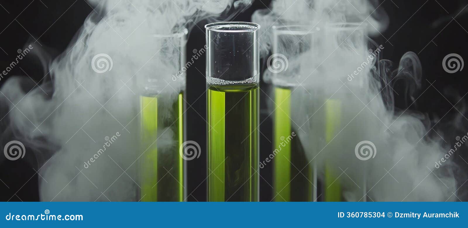 Green Smoke Bubbling in Lab Test Tubes, Providing Space for Scientific ...