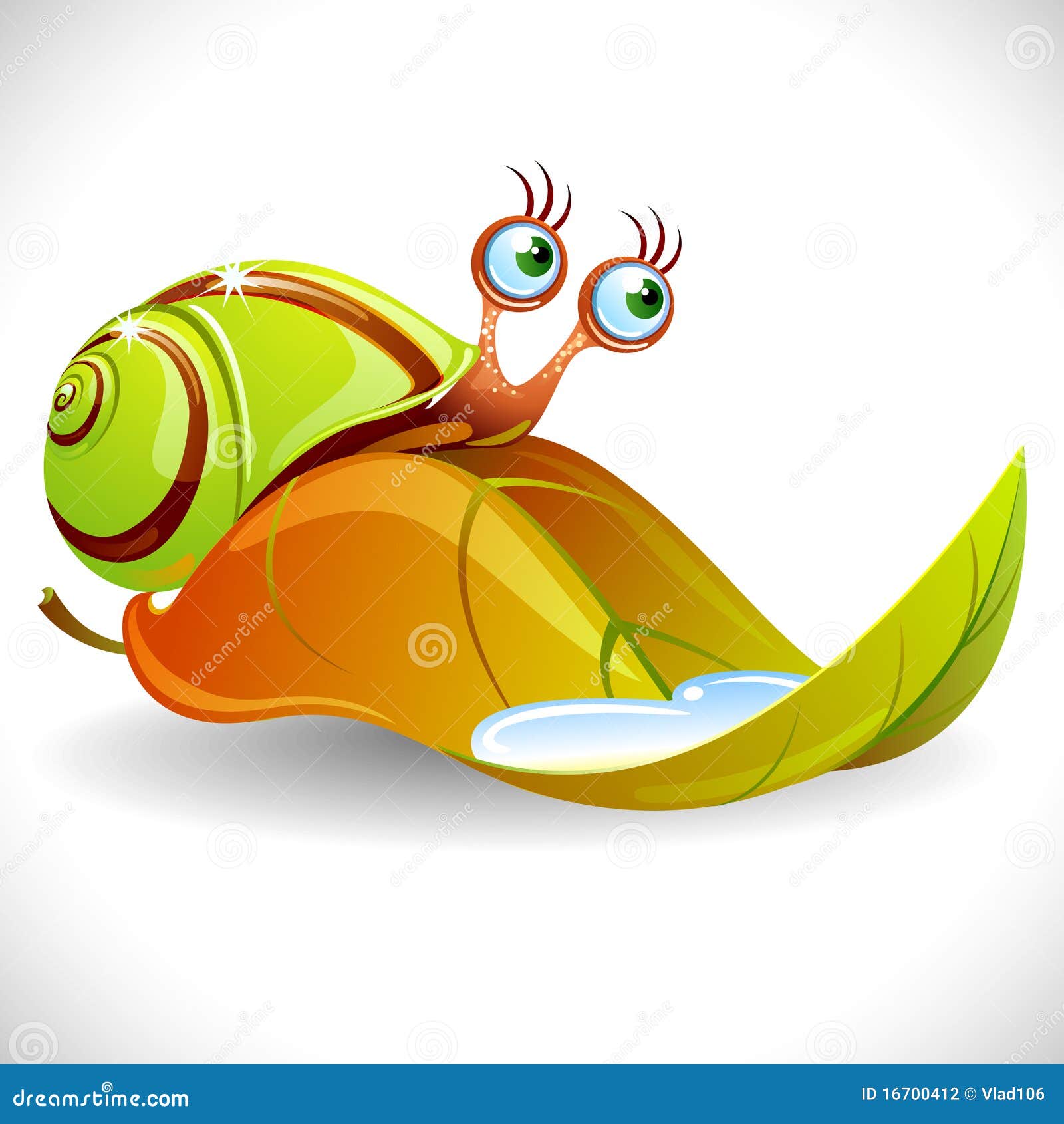 Green snail on the leaf stock vector. Illustration of foliage - 16700412