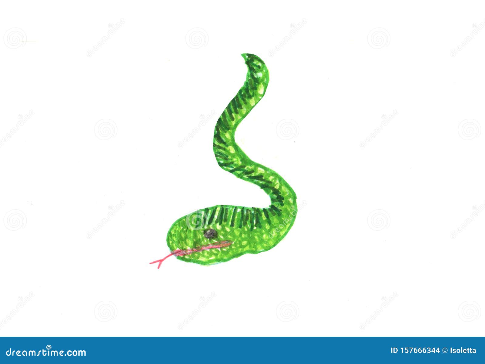 Green Snake. Child`s Drawing on Paper Stock Illustration - Illustration ...