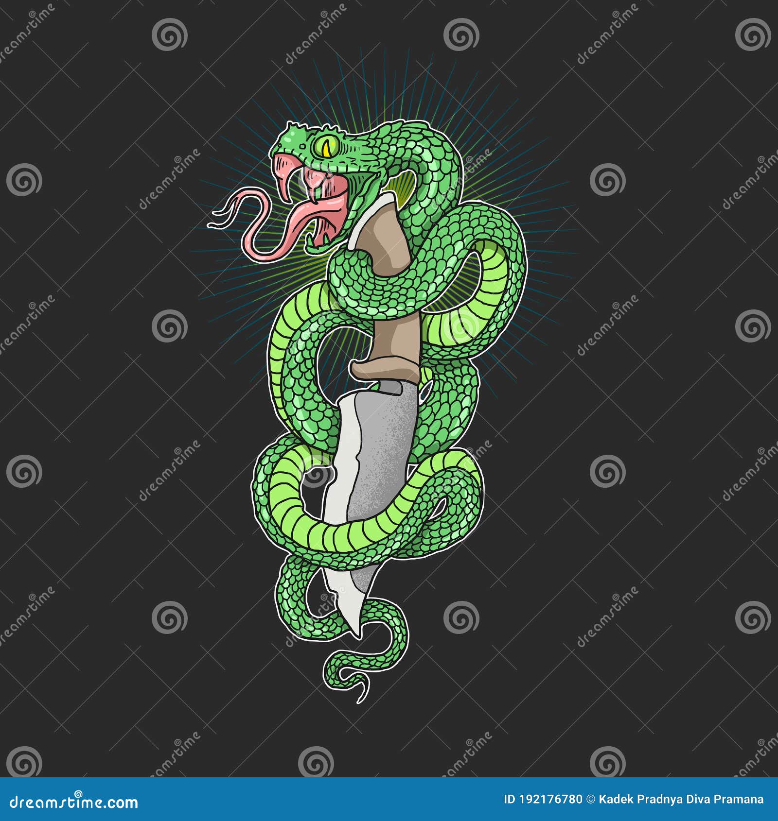 Green Snake and Dagger Antique Illustration Vector Graphic Stock Vector ...