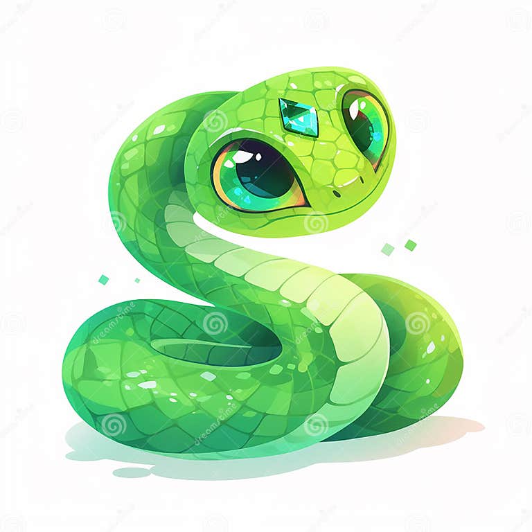 A Green Snake with a Diamond on Its Head. the Snake is Smiling and ...