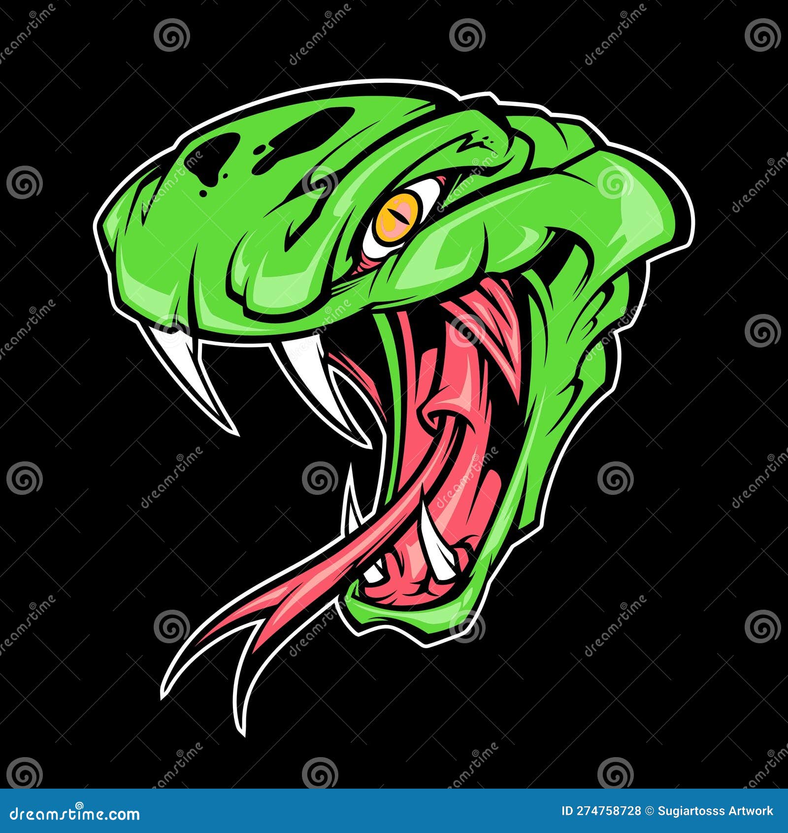 Green snake head stock vector. Illustration of design - 274758728