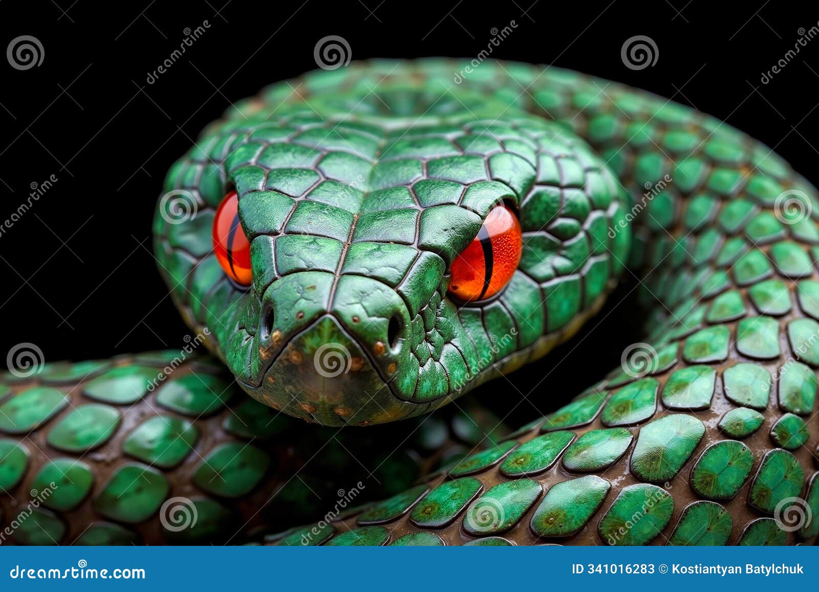 A Close Up of a Green Snake with Red Eyes Stock Image - Image of exotic ...