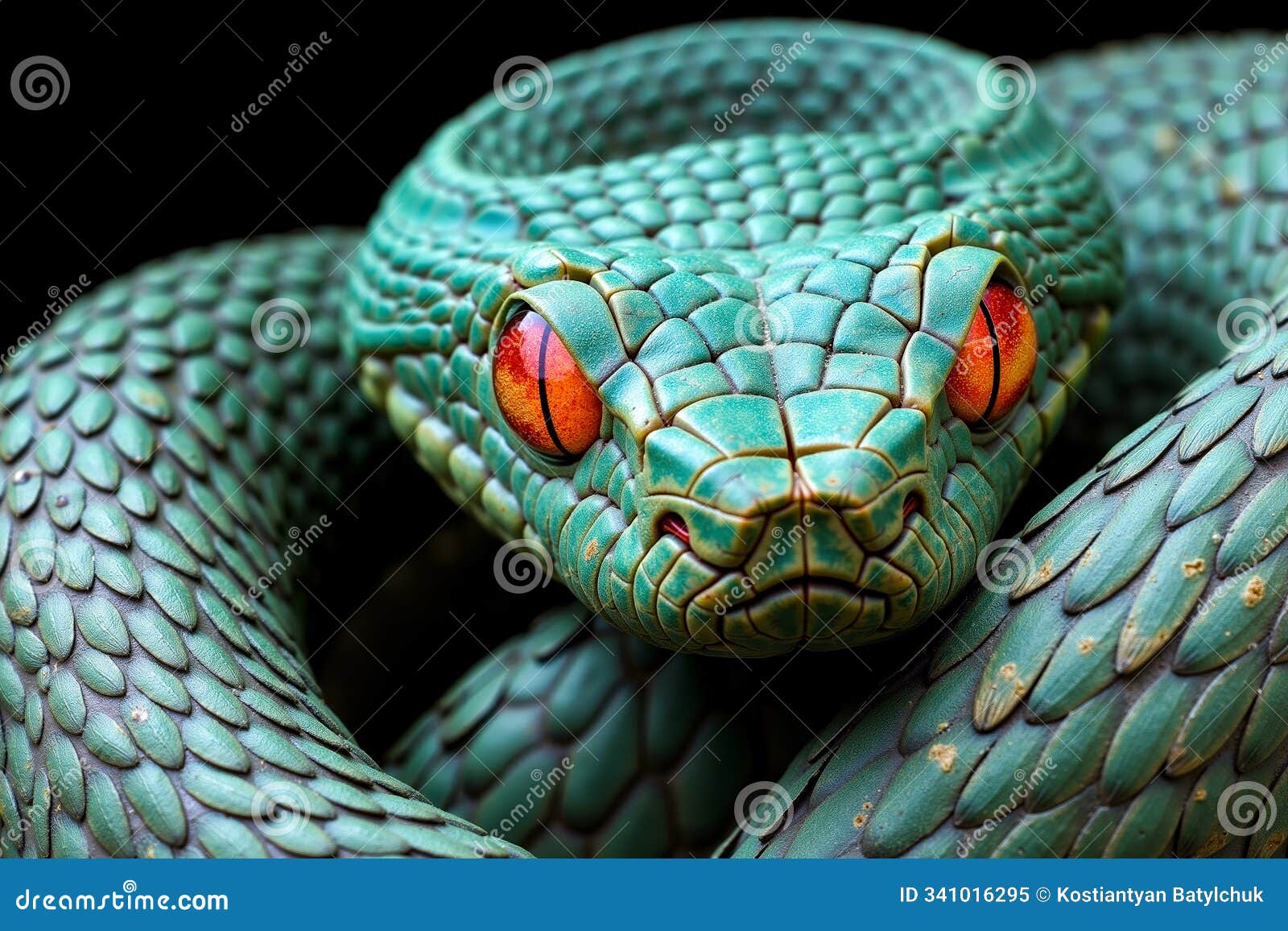 A Close Up of a Green Snake with Red Eyes Stock Image - Image of ...