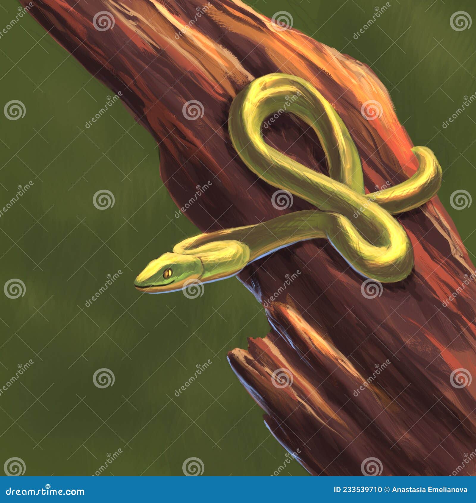Green snake on the tree stock illustration. Illustration of wallpaper ...