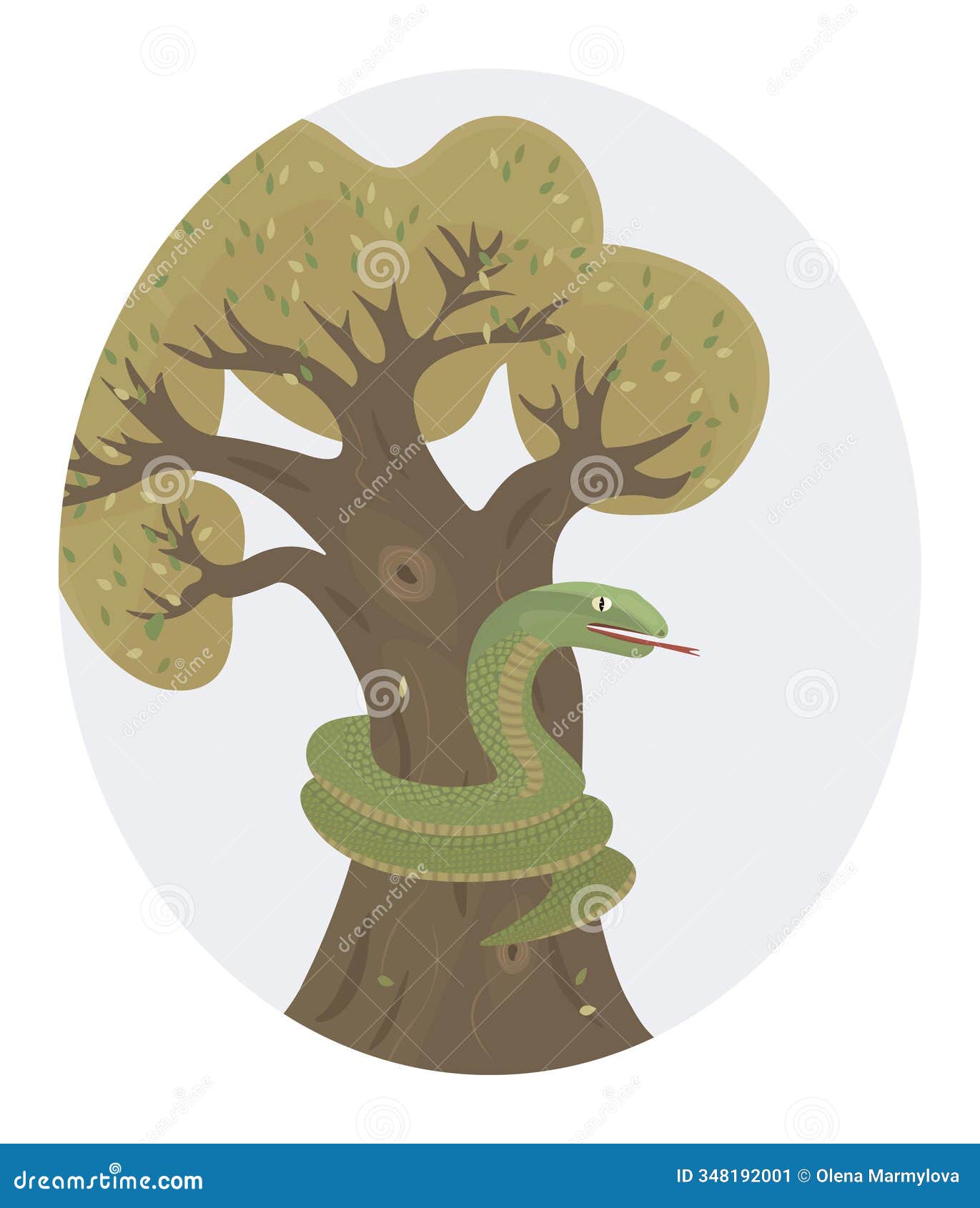 Green snake and tree stock illustration. Illustration of grey - 348192001