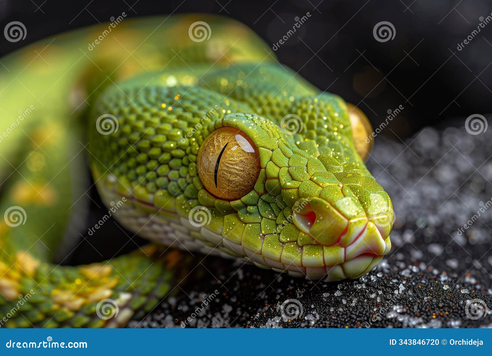 A Green Snake Up Close on a Rocky Surface Stock Photo - Image of scales ...