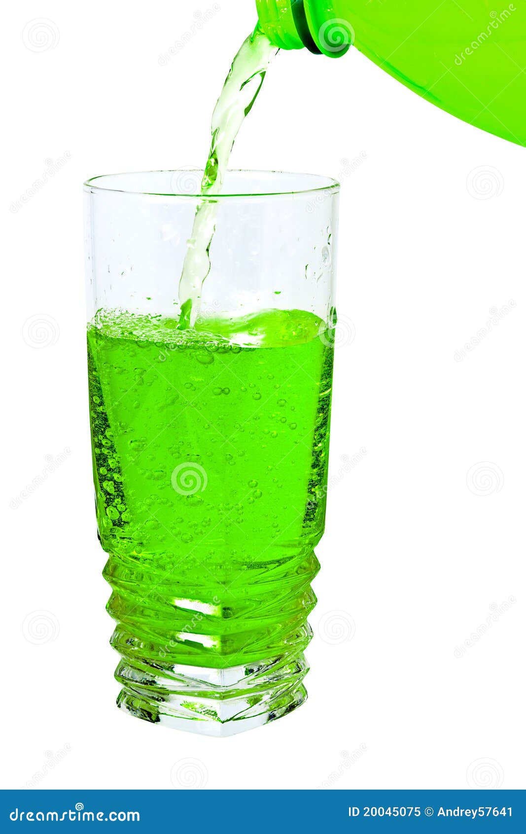 Green Soda in a Tall Glass, Pour from the Bottle Stock Image - Image of ...