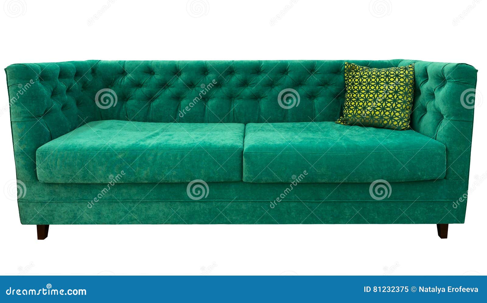 Green Sofa with Pillow. Soft Emerald Couch. Classic Divan on Isolated ...