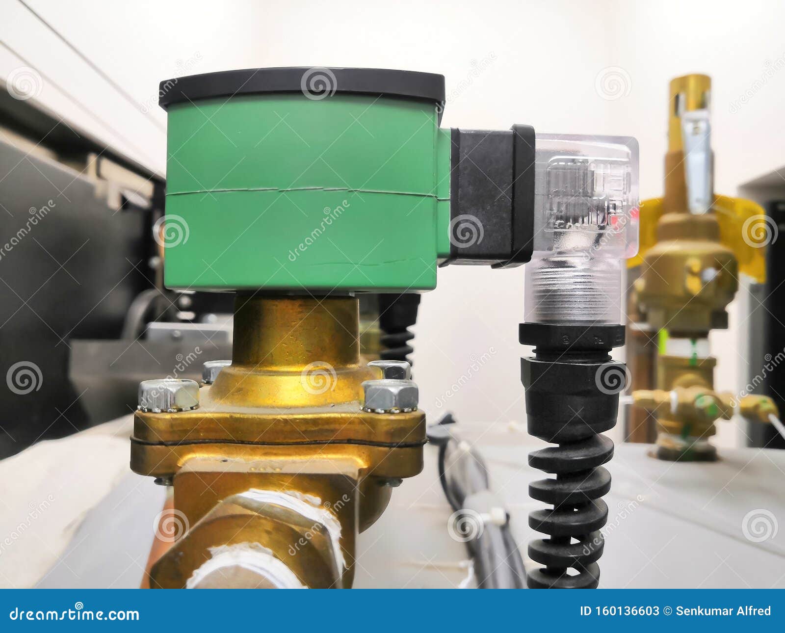Green Solenoid Valve stock image. Image of green, indicator - 160136603