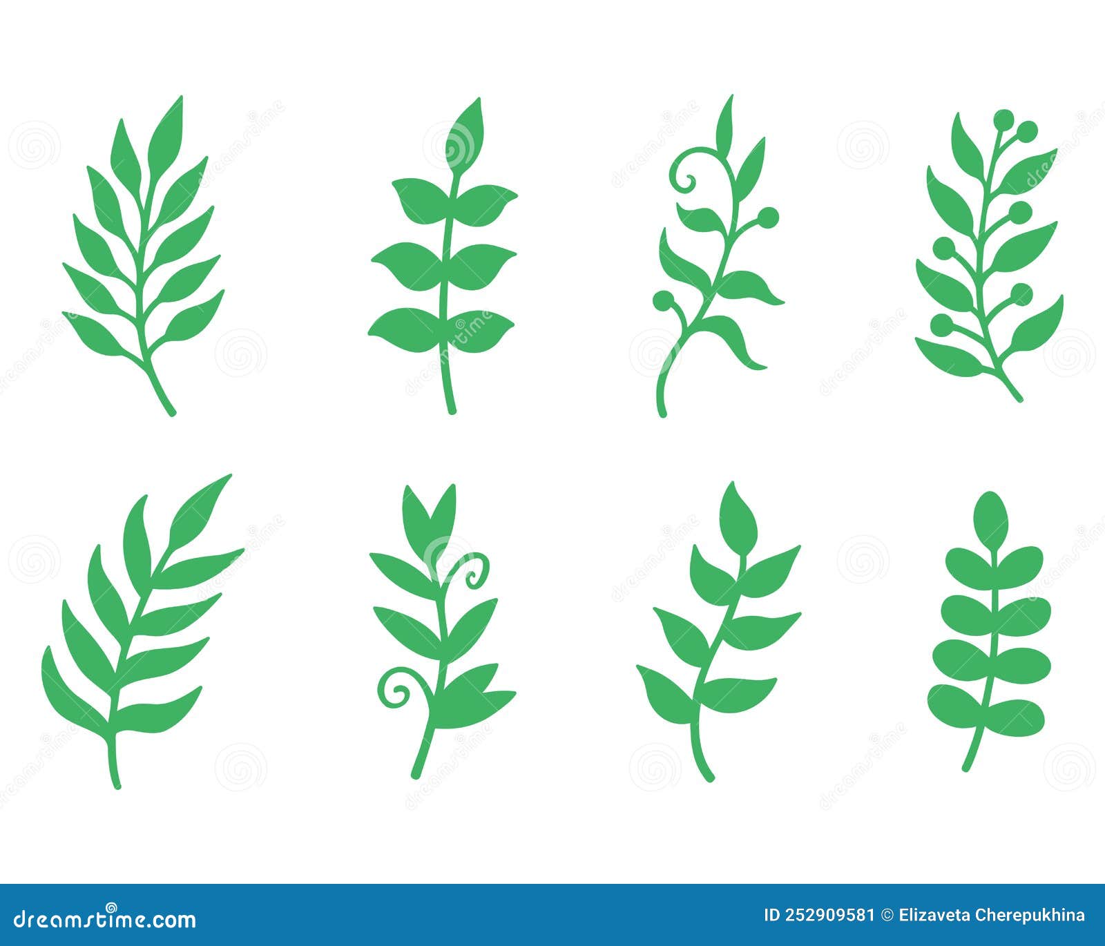 Green Solid Field Leaves. Botanical Elements Stock Vector ...