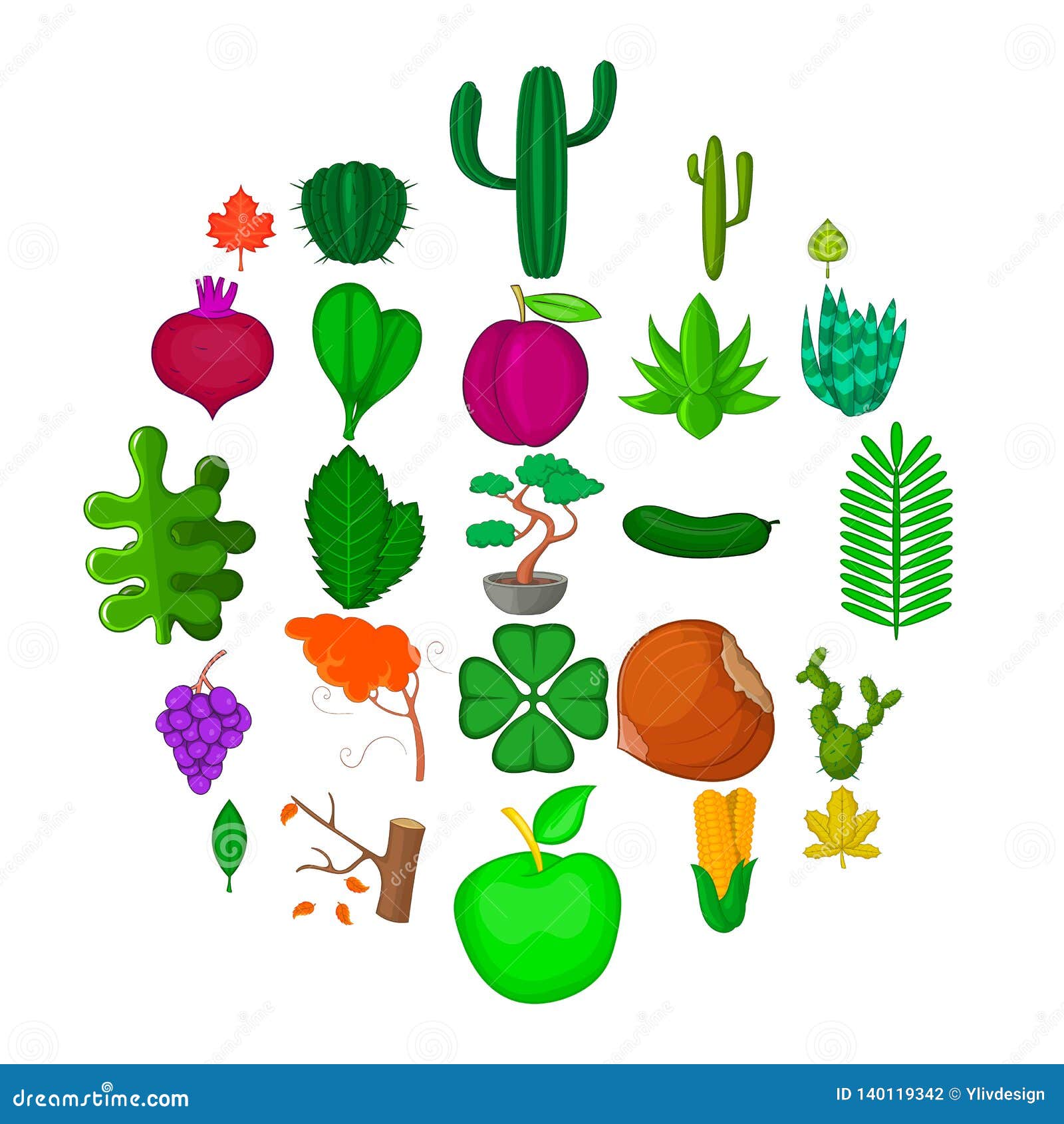 Green Space Icons Set, Cartoon Style Stock Vector - Illustration of ...