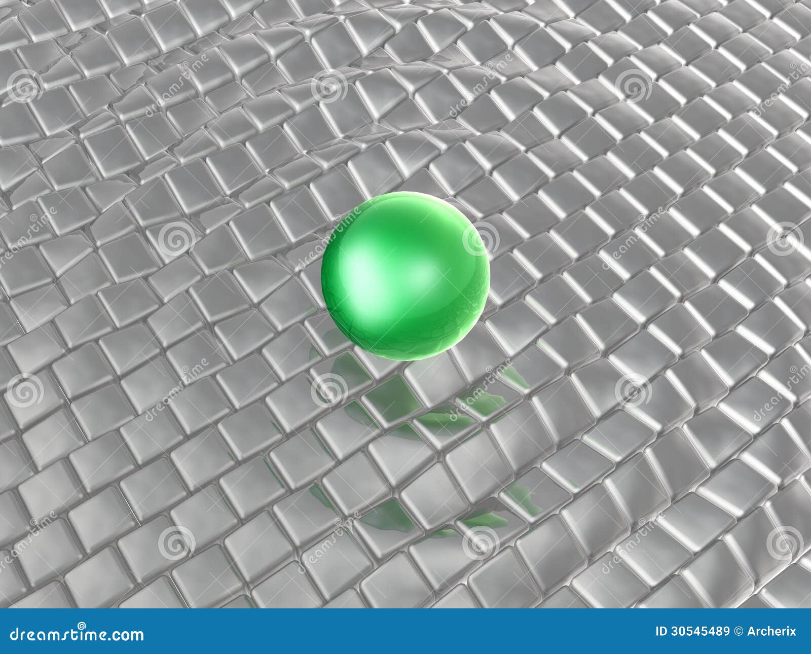 Green sphere on grey cubes stock illustration. Illustration of abstract ...