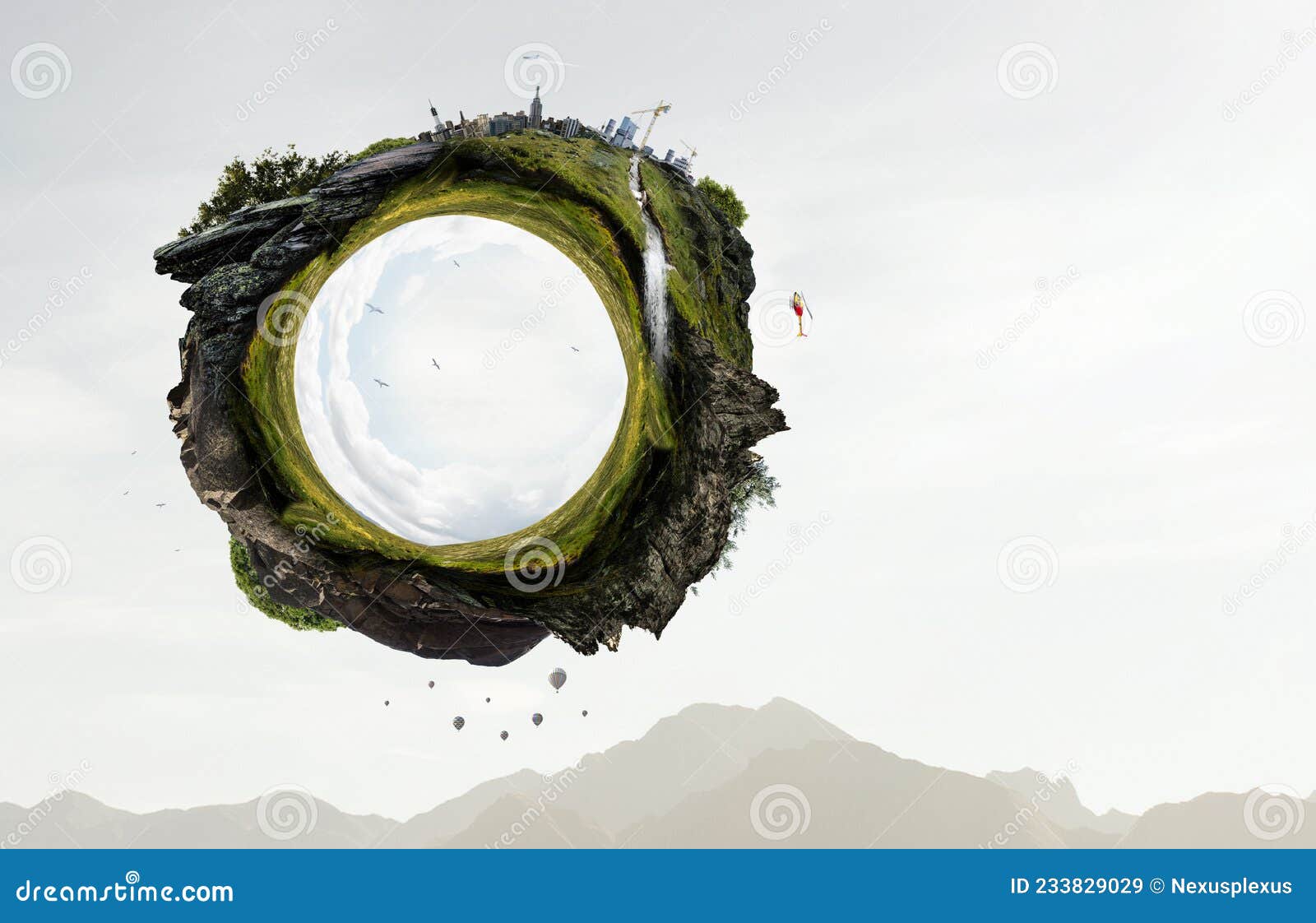 Green Sphere Landscape with Grass and Clear Water Stock Image - Image ...