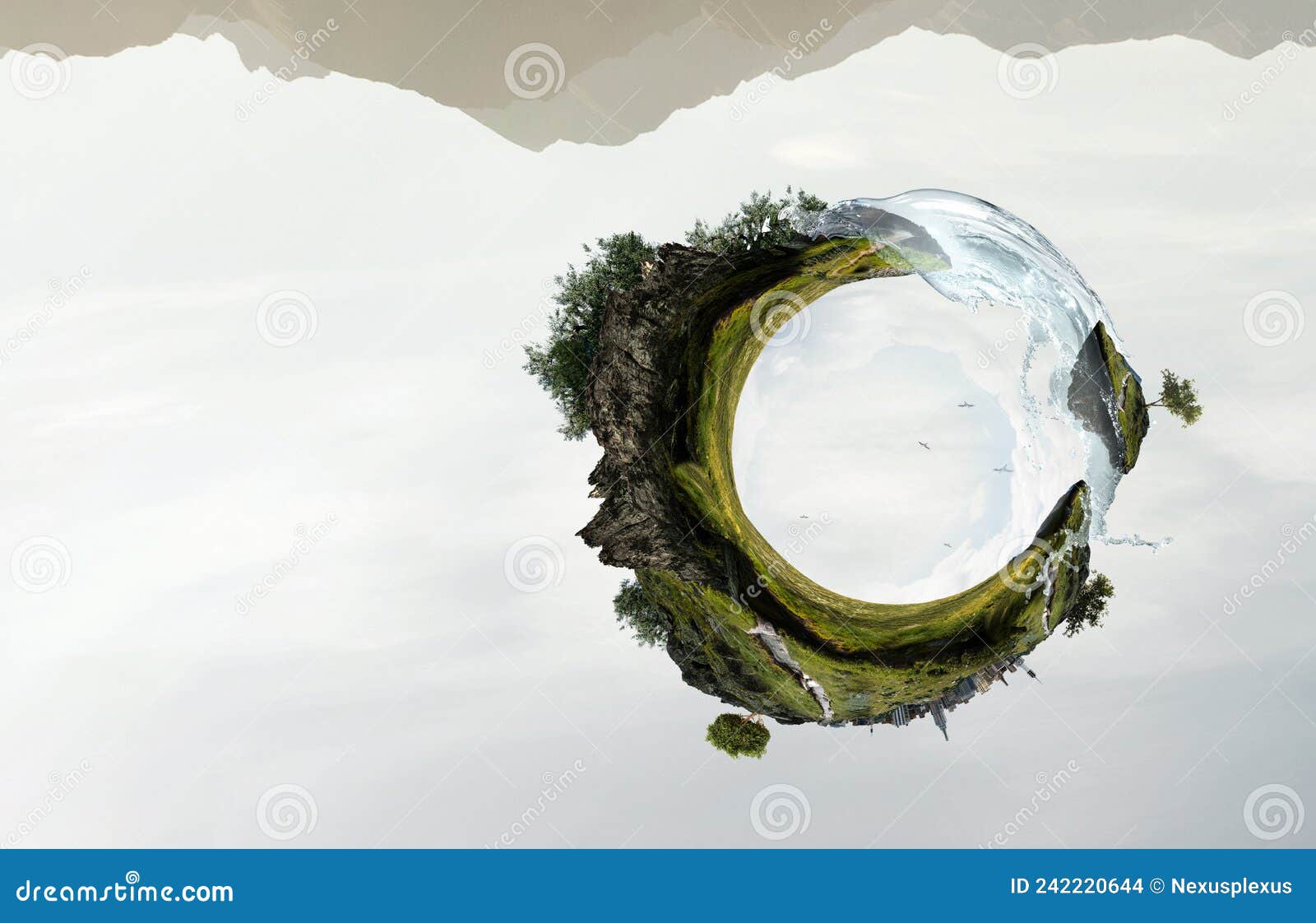 Green Sphere Landscape with Grass and Clear Water Stock Photo - Image ...