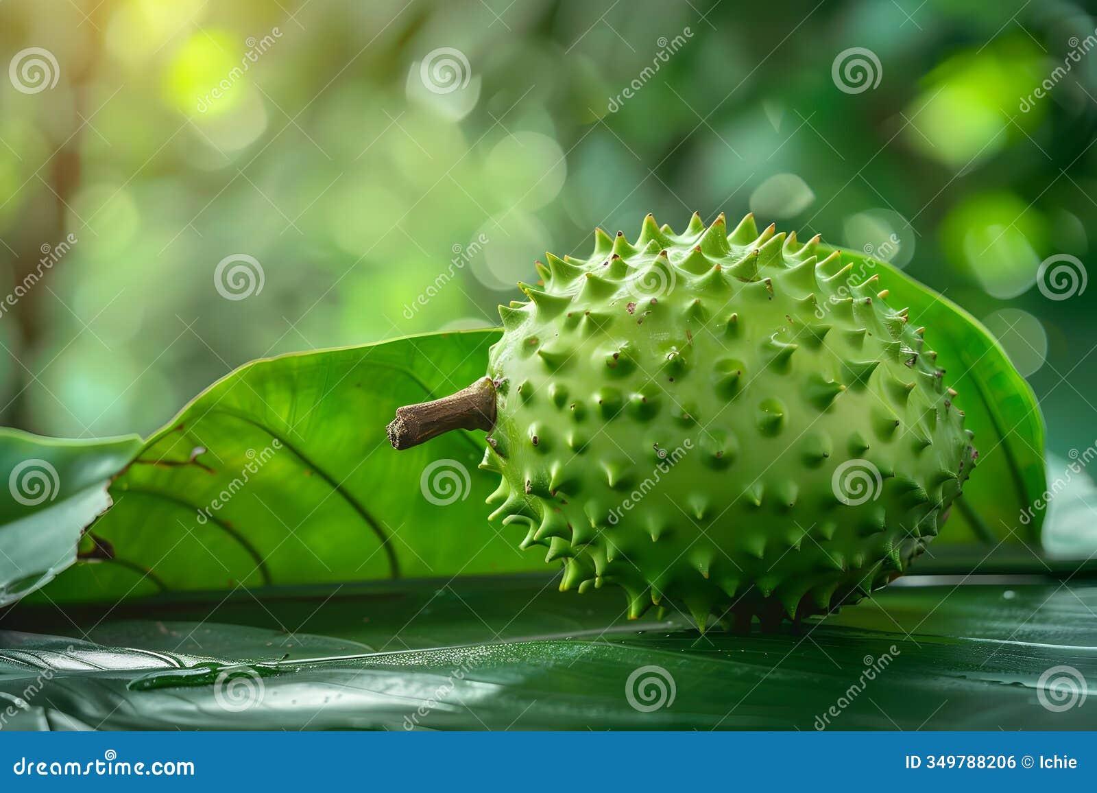 Green Spiky Fruit on a Leaf - Realistic Image Stock Illustration ...