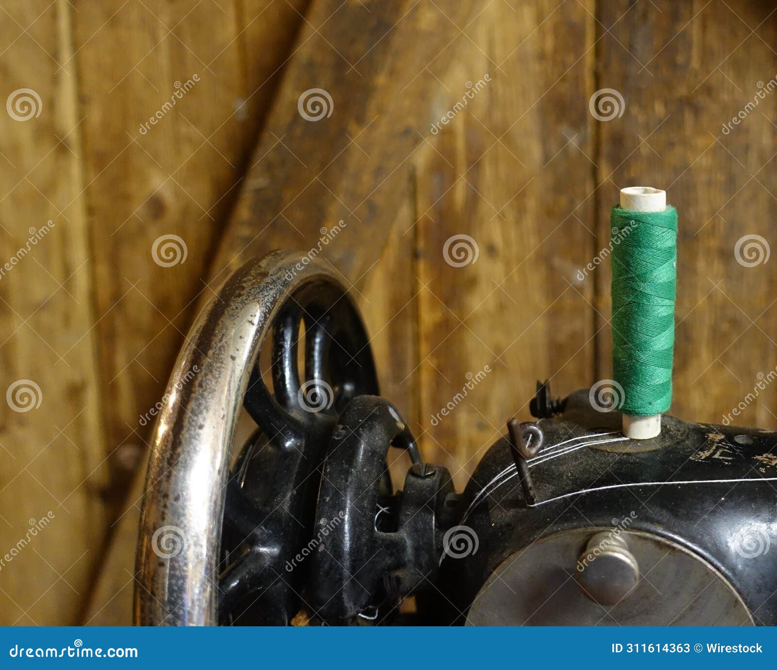 Green Spool on Vintage Sewing Machine Editorial Stock Photo - Image of ...