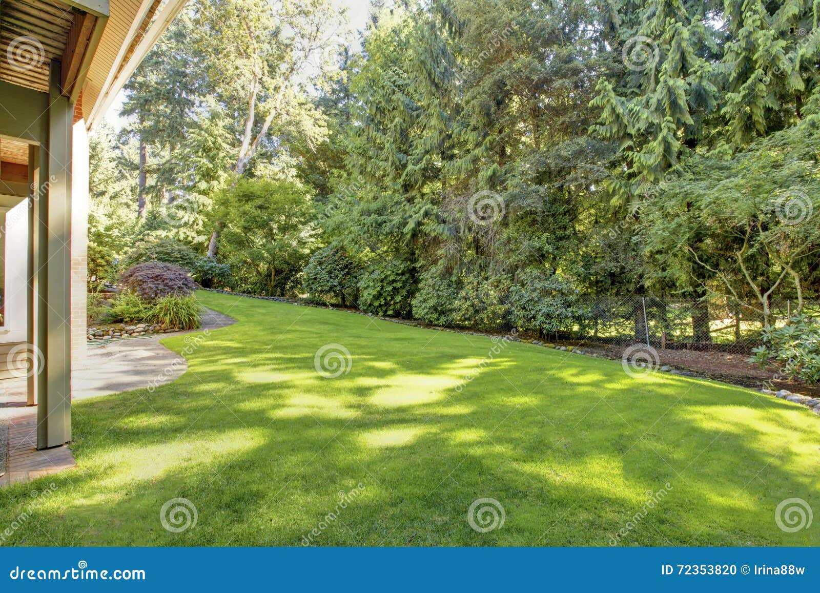 Green Spring Back Yard with Beautiful Lawn. Stock Photo - Image of back ...