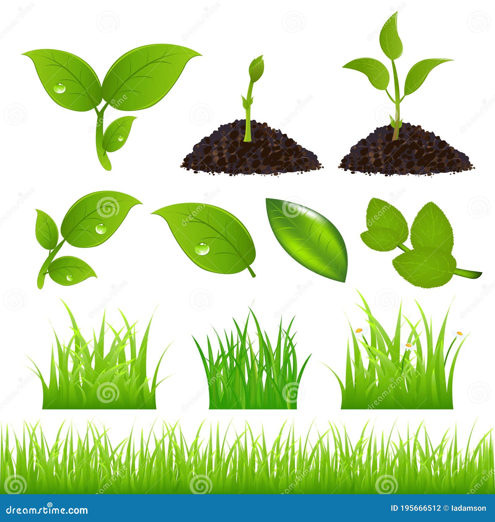 Green Spring Elements Set for Your Design Stock Vector - Illustration ...