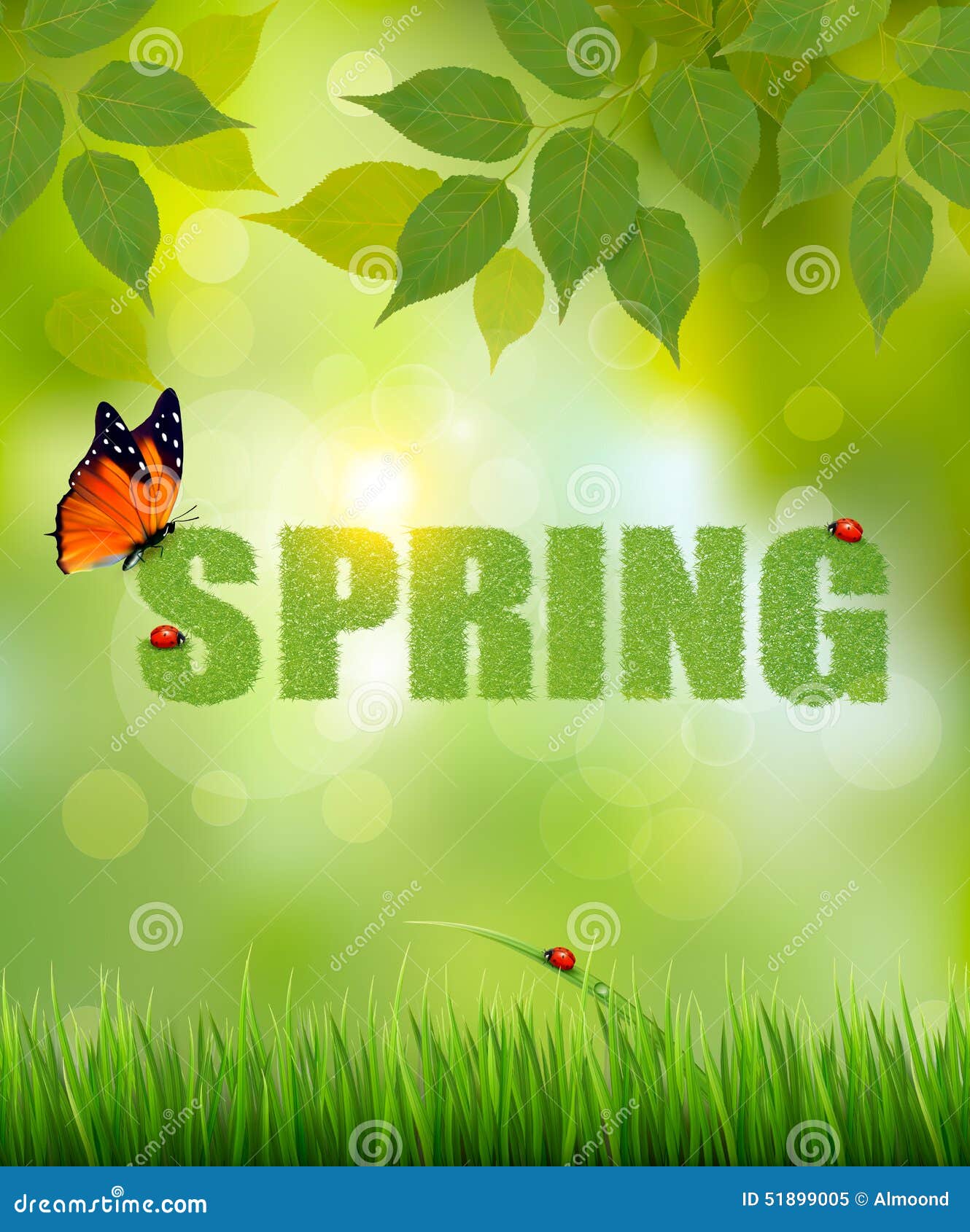 Spring Letters On Leaves Background. Spring Poster With Typography And ...