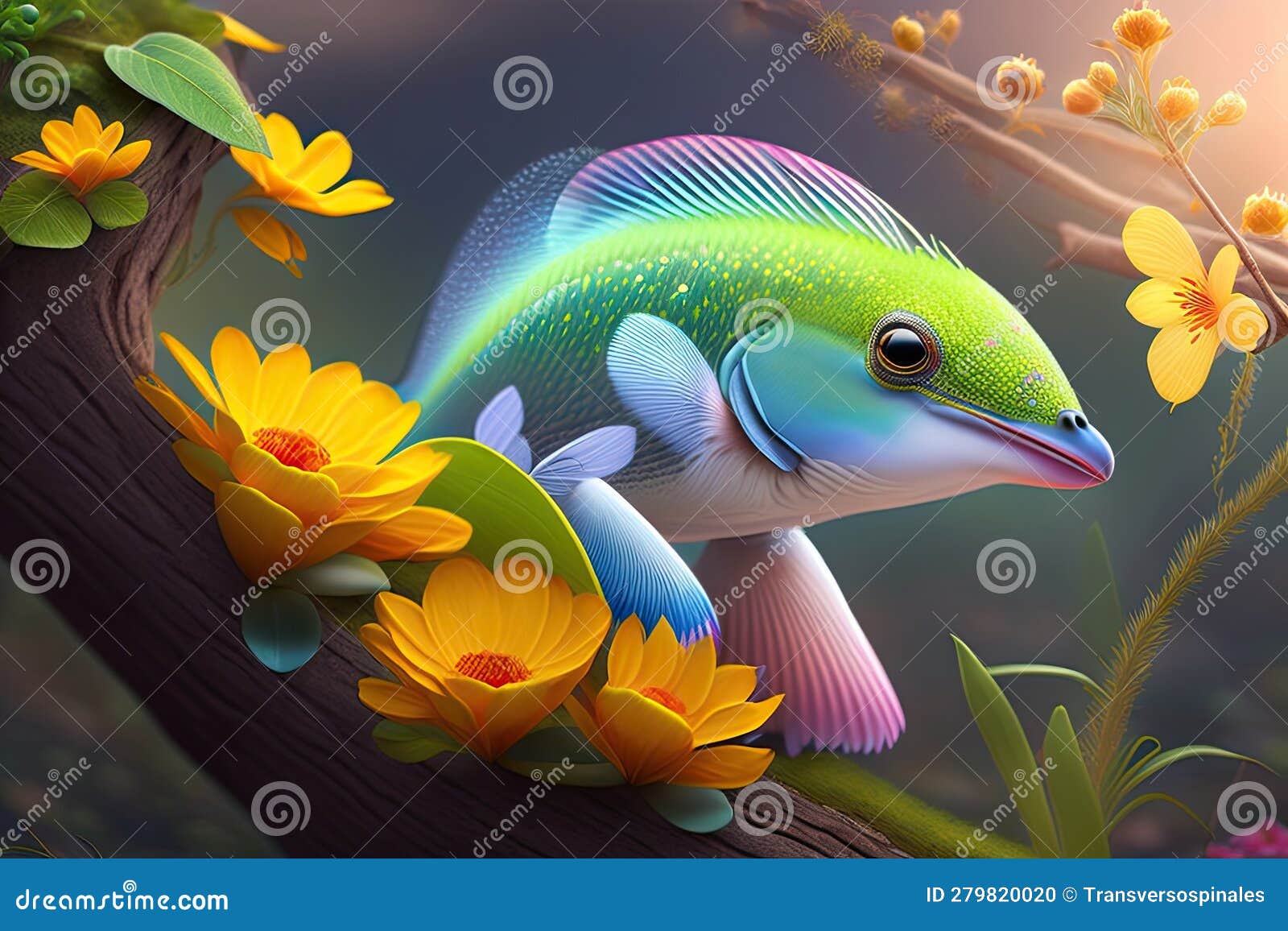 Green Spring or Summer Cute Creature Design Generative AI Stock ...