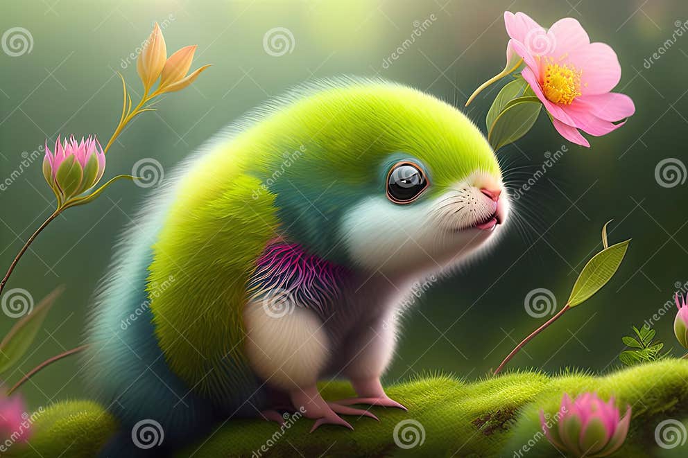 Green Spring or Summer Cute Creature Design Generative AI Stock ...