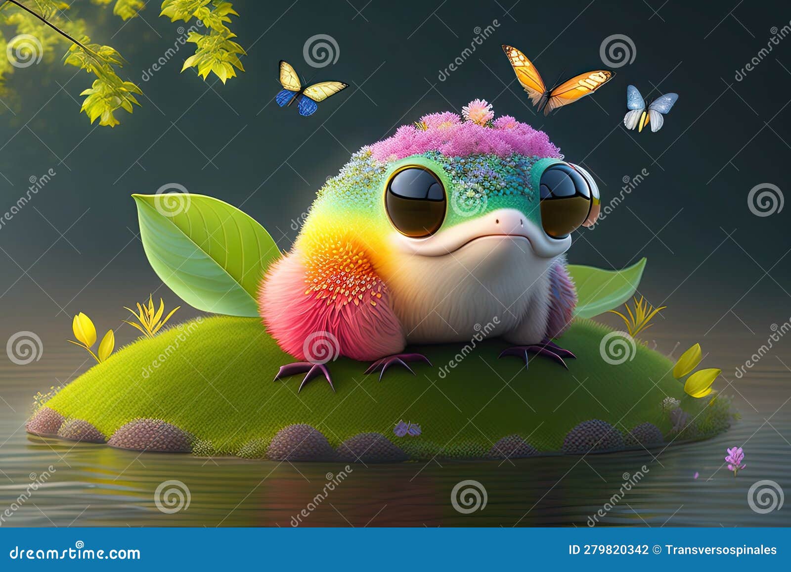 Green Spring or Summer Cute Creature Design Generative AI Stock ...