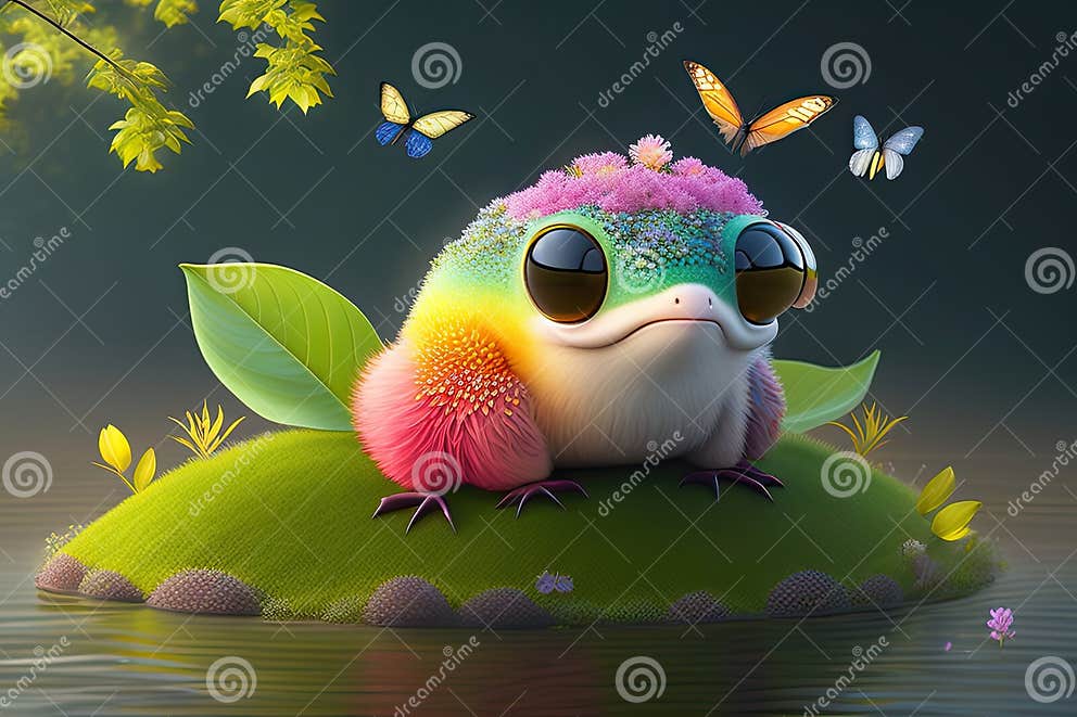 Green Spring or Summer Cute Creature Design Generative AI Stock ...