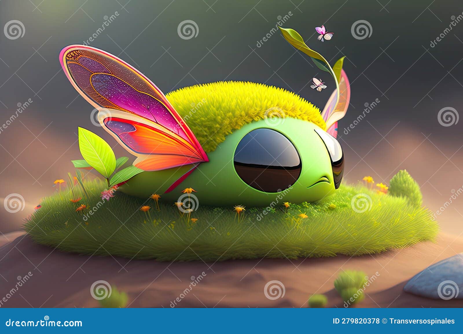 Green Spring or Summer Cute Creature Design Generative AI Stock ...