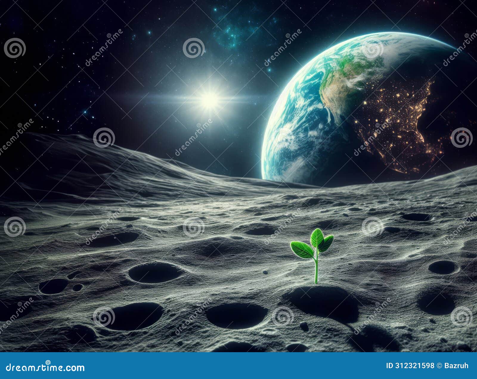 Green Sprout on the Lunar Surface, the Birth of a New Life. Space ...