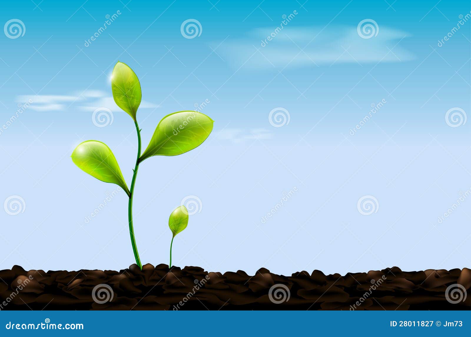 Green Sprout , Soil and Blue Sky with Clouds Stock Vector ...