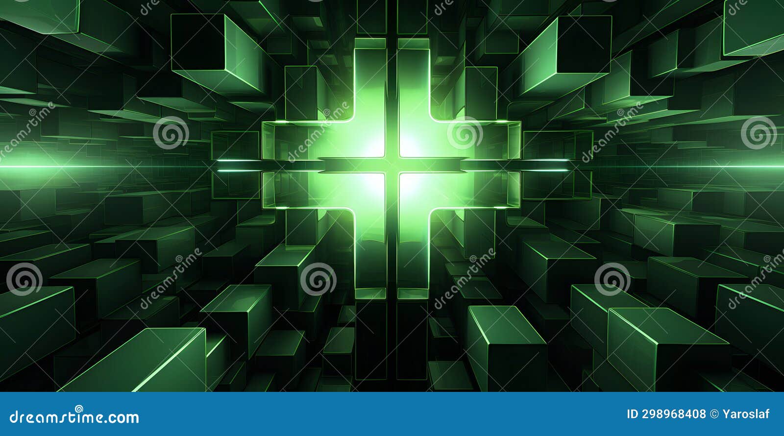 Green Square Cross in Middle of Abstract Background with Geometric ...