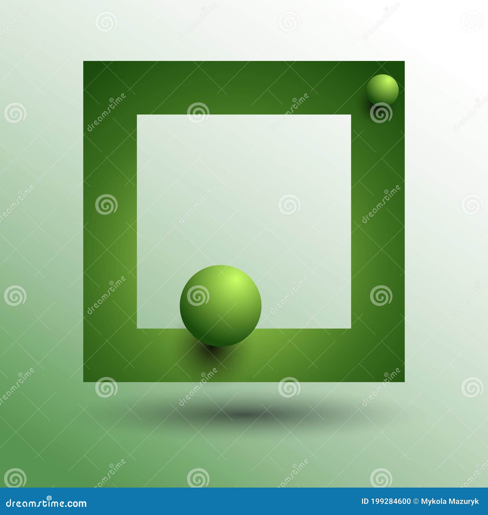 Green Square Frame with Balls. Abstract Background with Light and ...